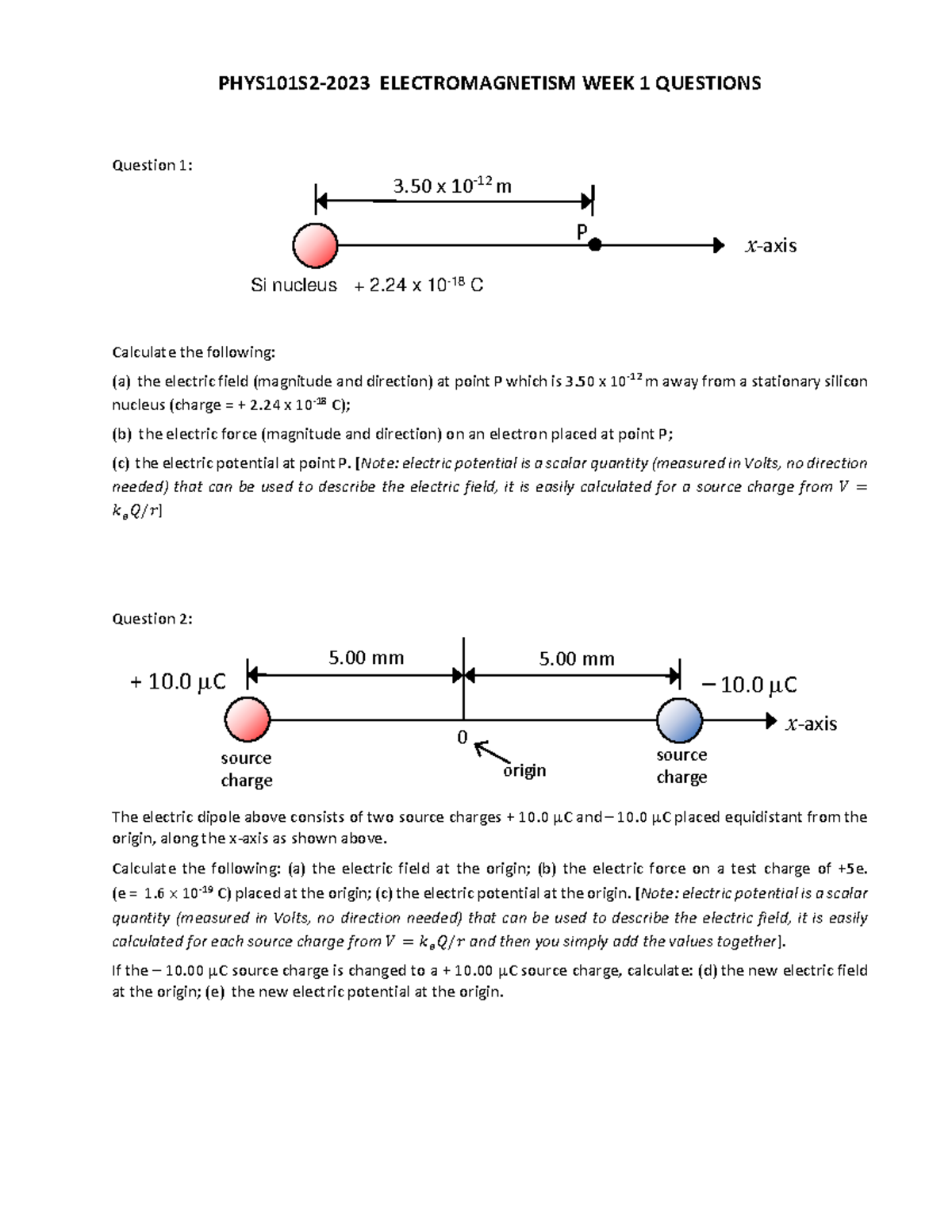 PHYS101 S2-23 Week 10 Questions - PHYS10 1 S 2 - 2023 ELECTROMAGNETISM WEEK 1 QUESTIONS Question ...