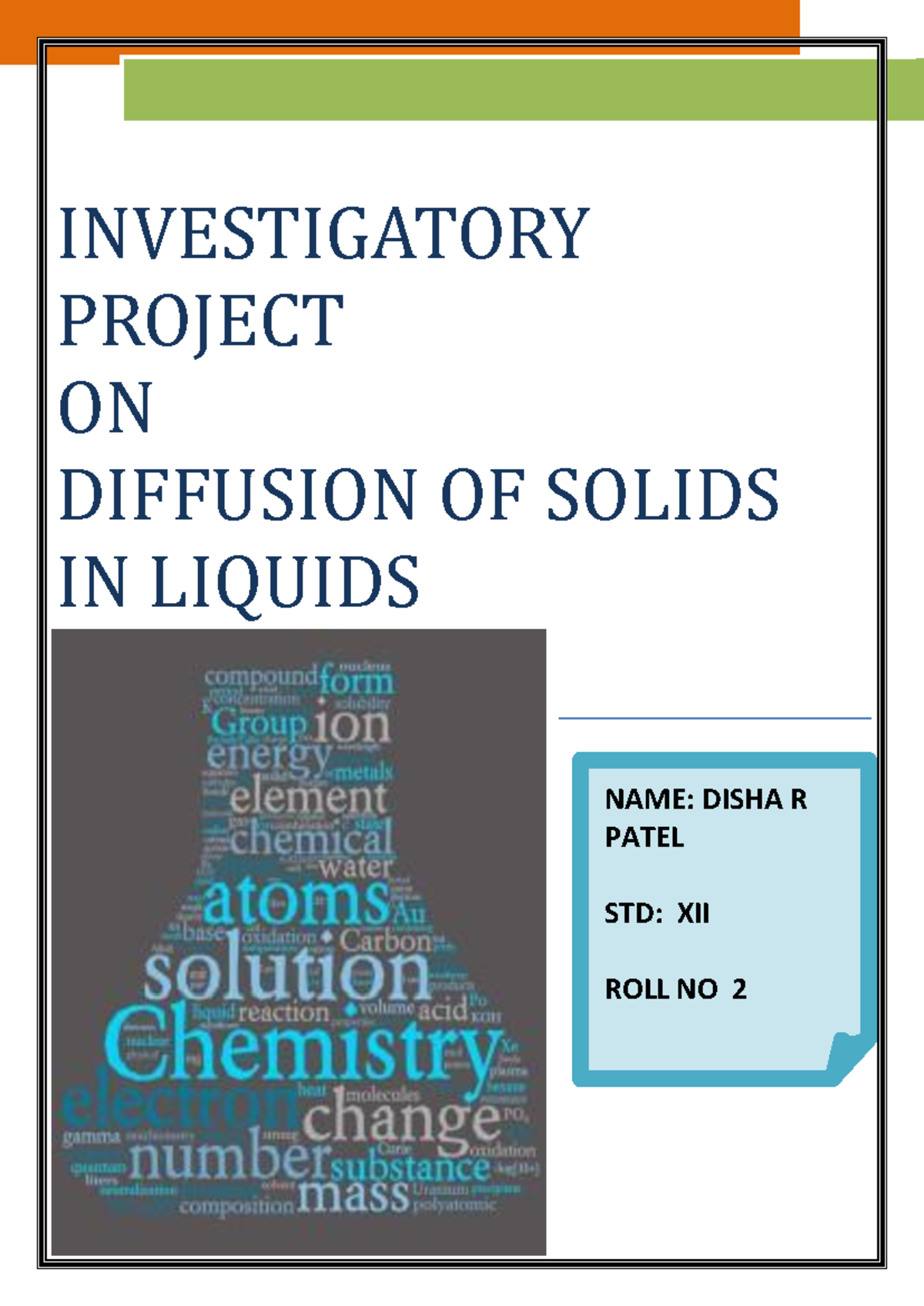 Toaz - Diffusion of solids in liquids - INVESTIGATORY PROJECT ON ...