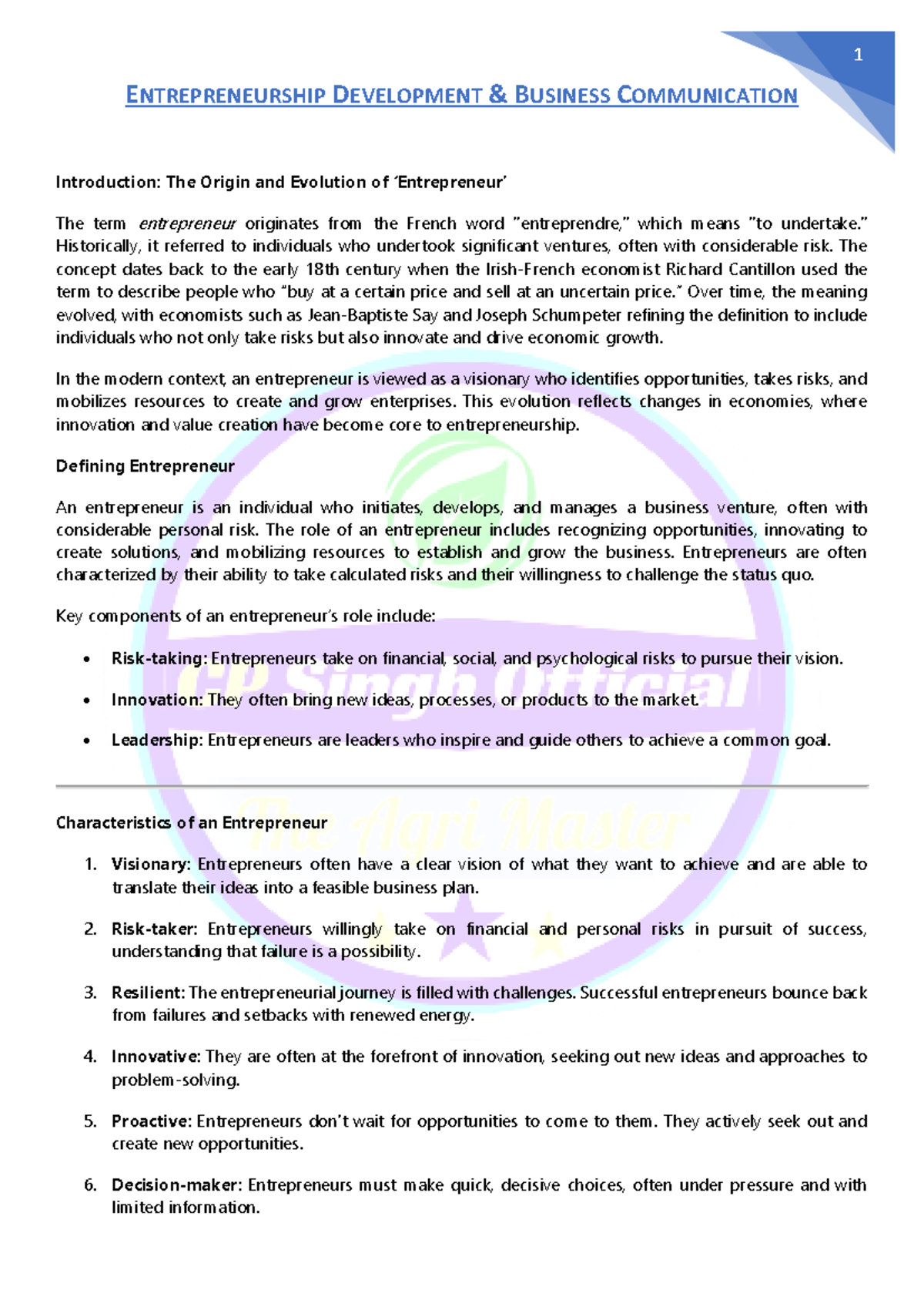 Entrepreneurship Development - ENTREPRENEURSHIP DEVELOPMENT & BUSINESS ...