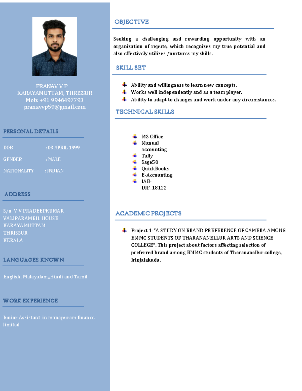 Resume -Pranav - Lecture notes 3 - OBJECTIVE Seeking a challenging and ...