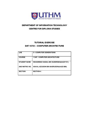 Labsheet computer structure and function - Center for Diploma Studies DAT 10703 : Computer - Studocu