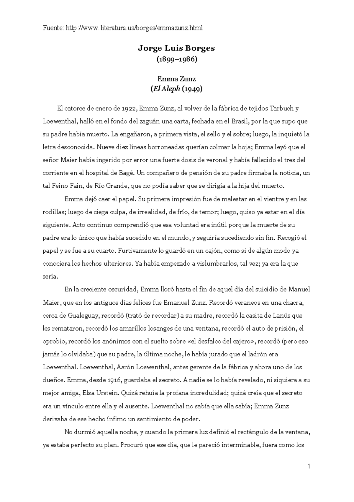 Emma Zunz - Cuento Espa 3006 - Jorge Luis Borges (1899–1986) Emma Zunz ...