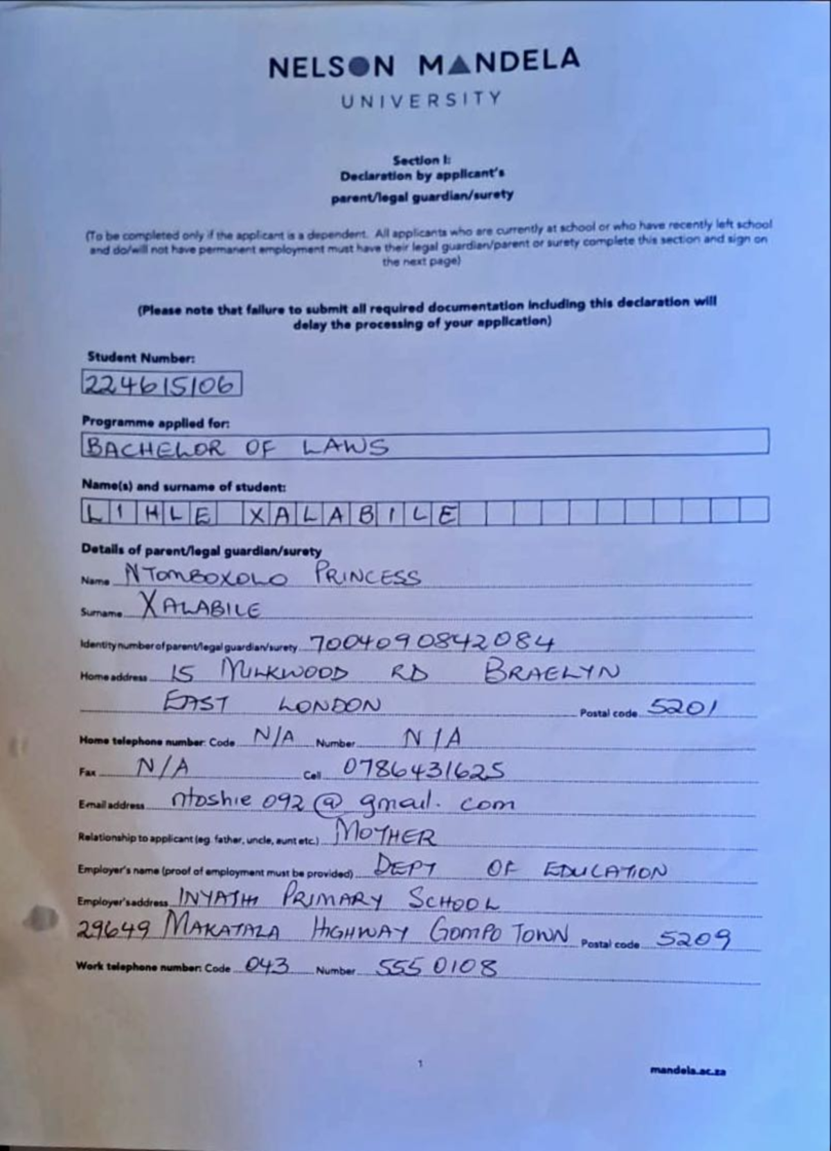 Declaration by Applicants parent form - CRIM5112 - Studocu