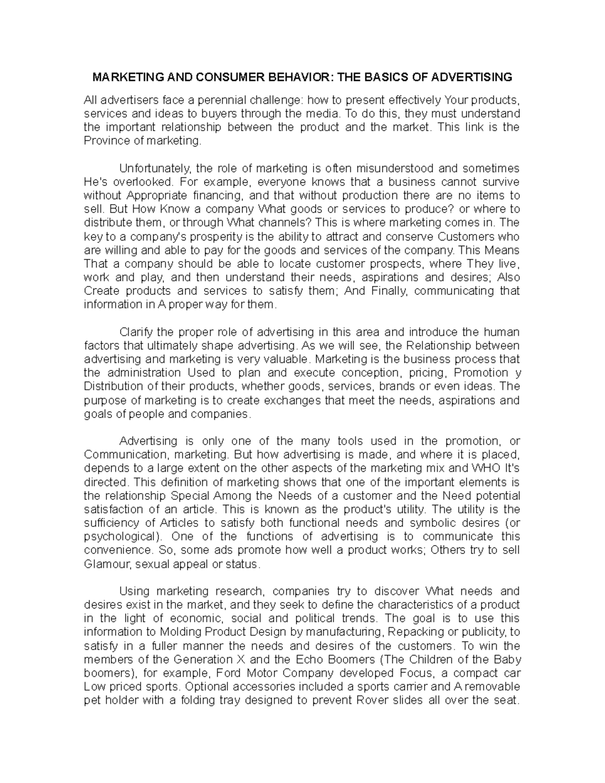 MARKETING AND CONSUMER BEHAVIOR: THE BASICS OF ADVERTISING - To do this ...