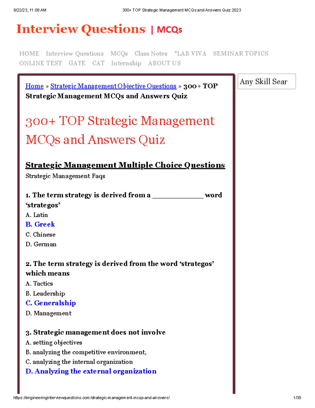 300+ TOP Strategic Management MCQs and Answers Quiz 2023 - Latin B ...
