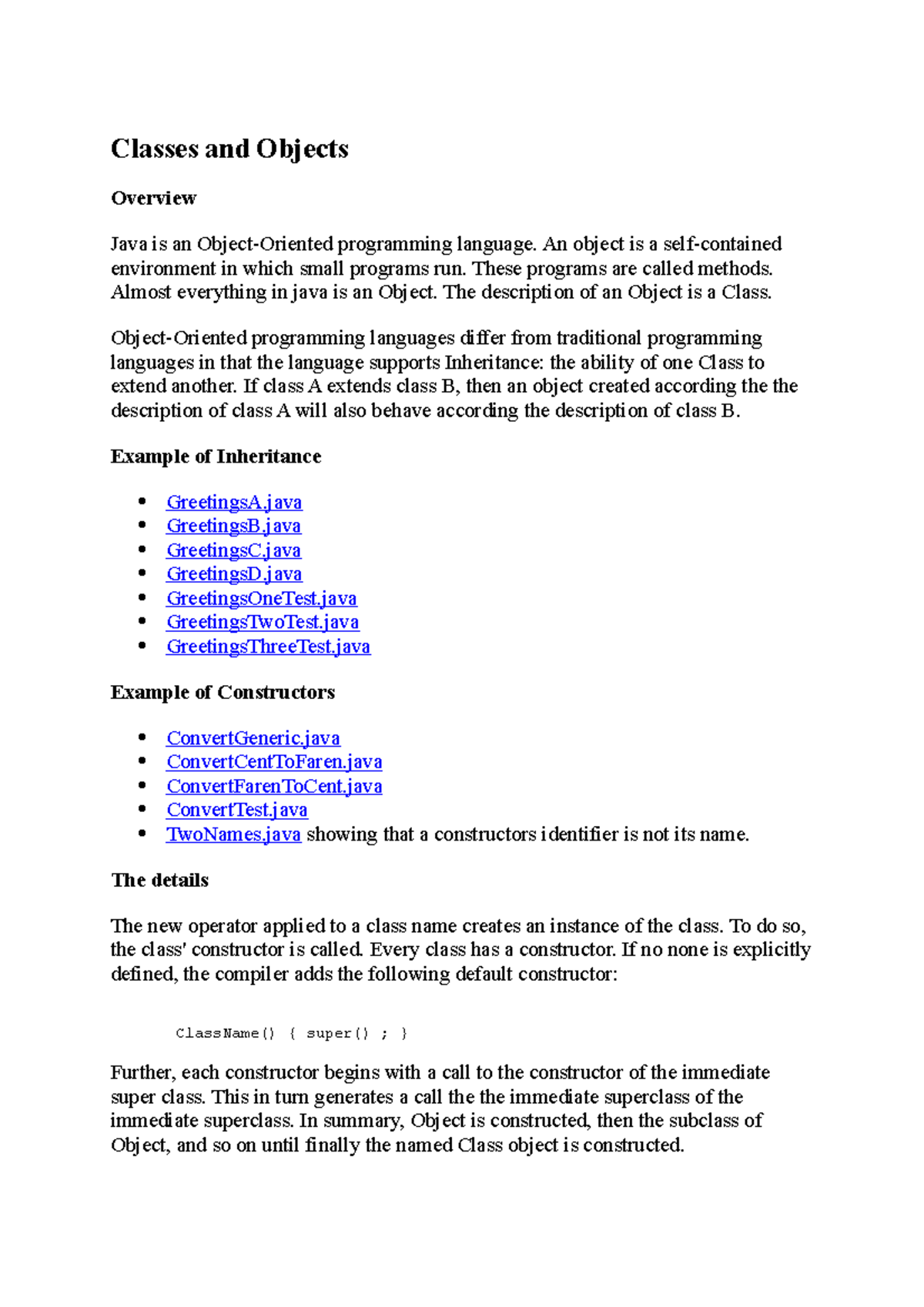 Classes And Objects Lecture Notes Classes And Objects Overview Java 0009