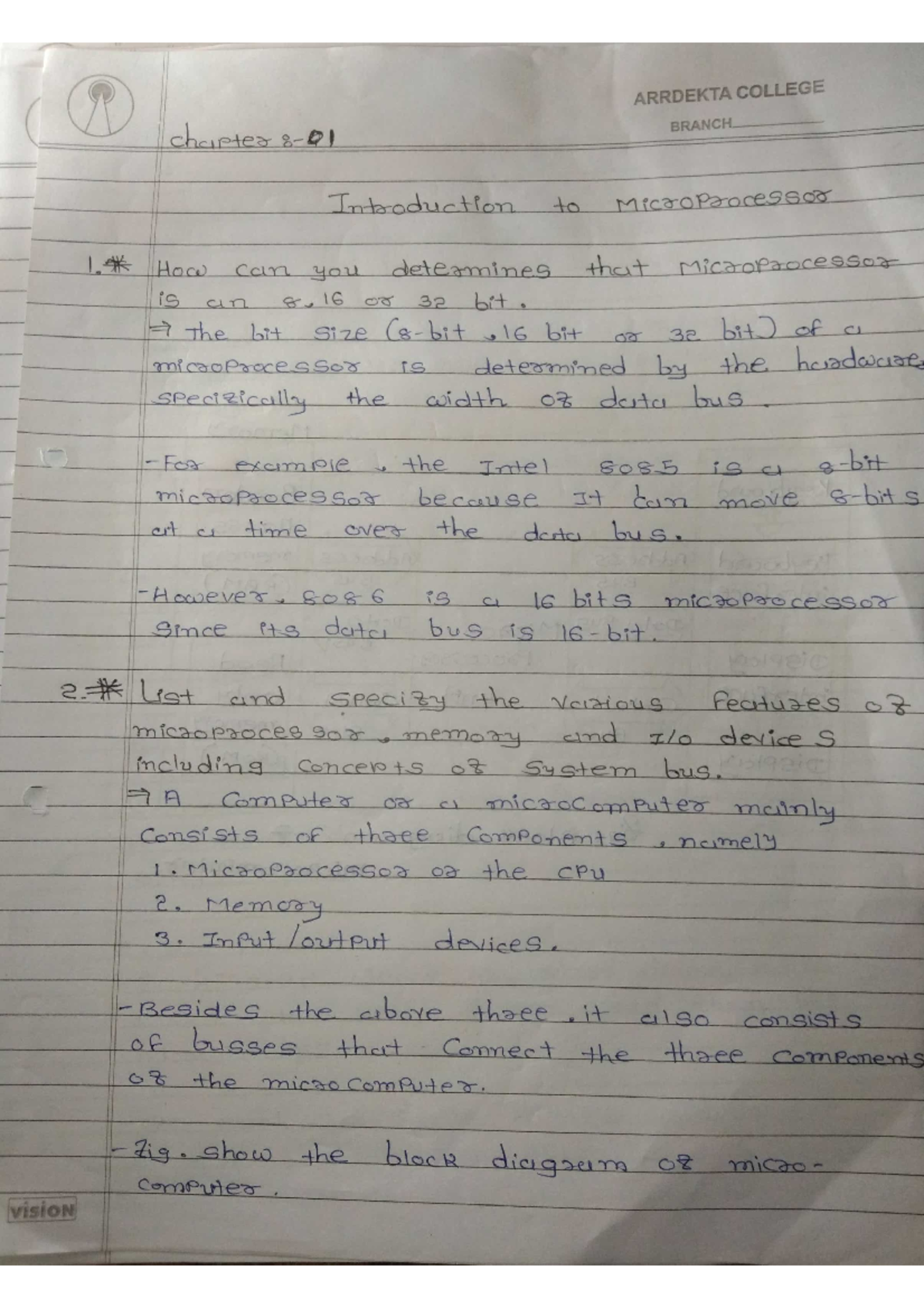 MI 1 to 5 - assignment of microprocessor - CO cGF a WP) ARRDEKTA COLLEGE Af BRANCH alin ecess ...