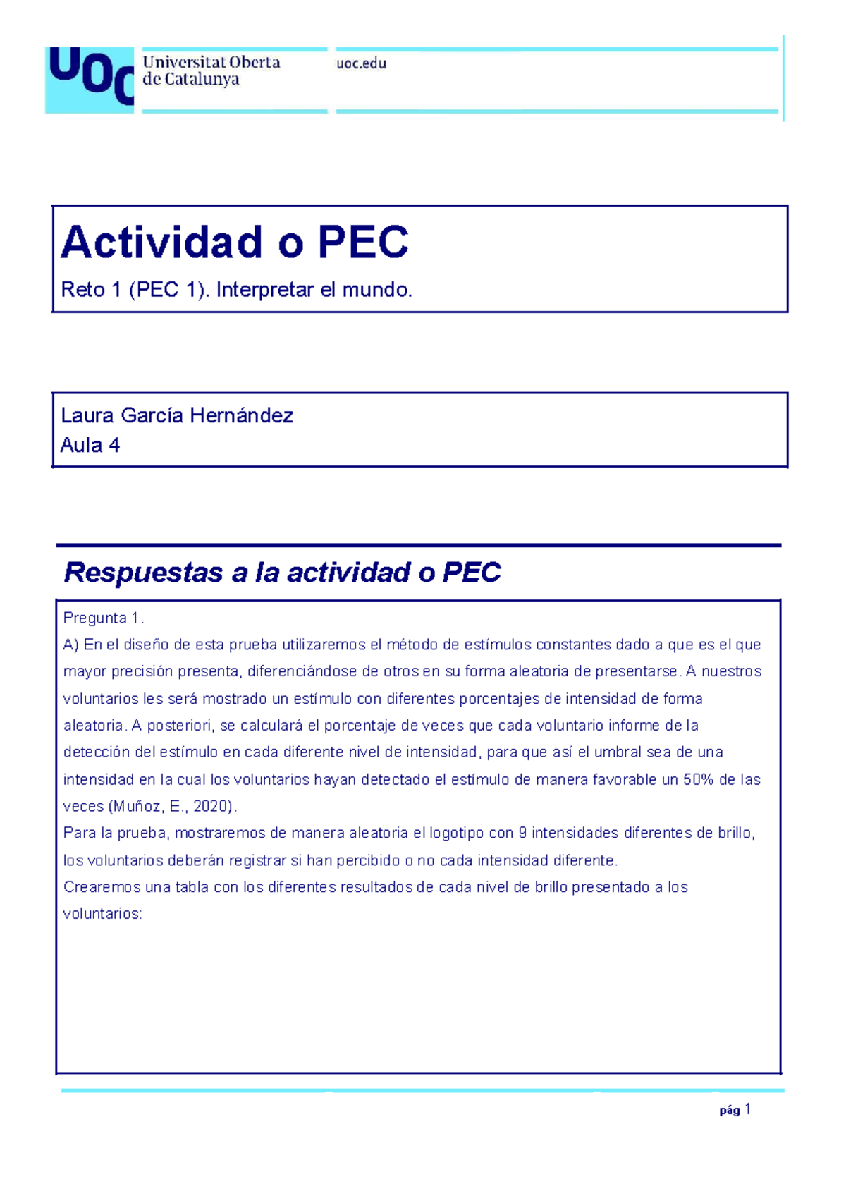 Plantilla Entrega PEC 1 Laura Garcia Hernandez - Actividad o PEC Reto 1 (PEC 1). Interpretar el ...