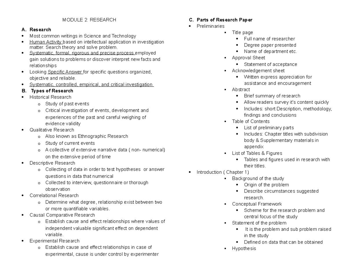 Techcomm Notes - MODULE 2: RESEARCH A. Research Most common writings in ...