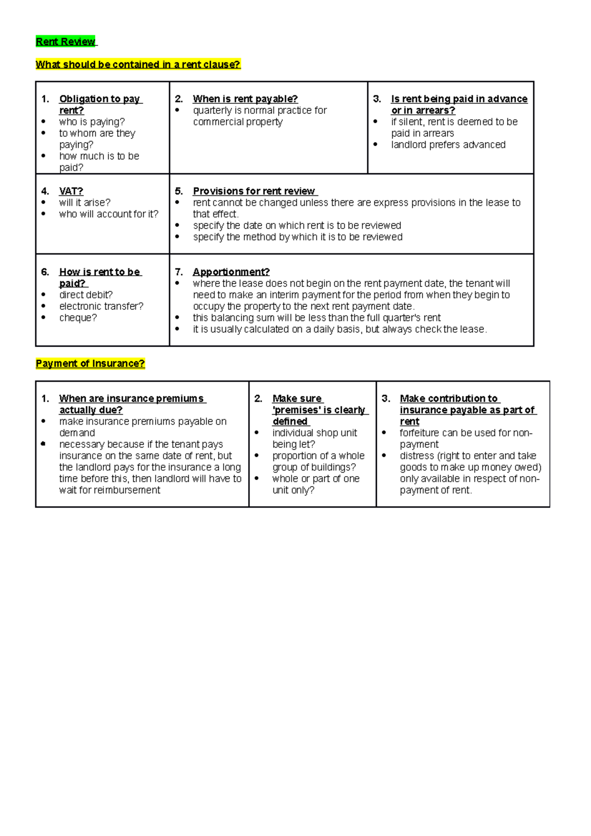 17. Rent Review Covenants - Rent Review What should be contained in a ...