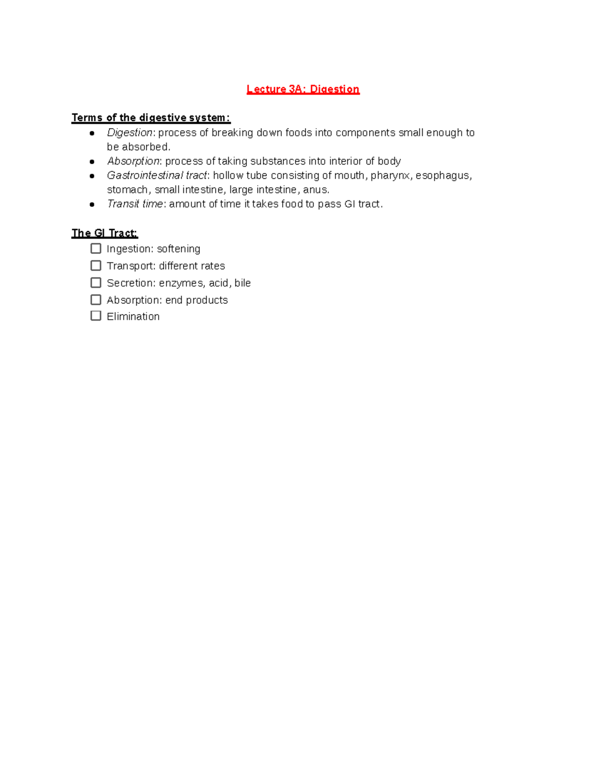 Lecture 3A - Jo Welch Bryant Fall 2021 - Lecture 3A: Digestion Terms of ...