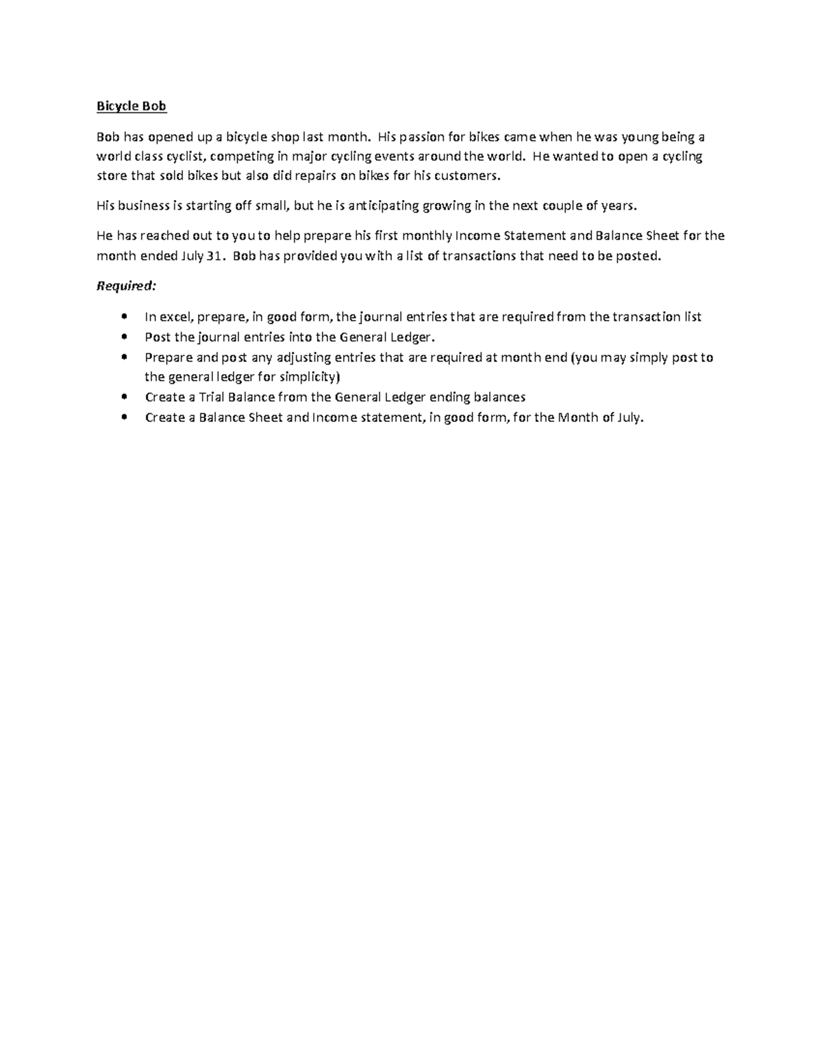 Bicycle Bob Practice exercise - Bicycle Bob Bob has opened up a bicycle ...