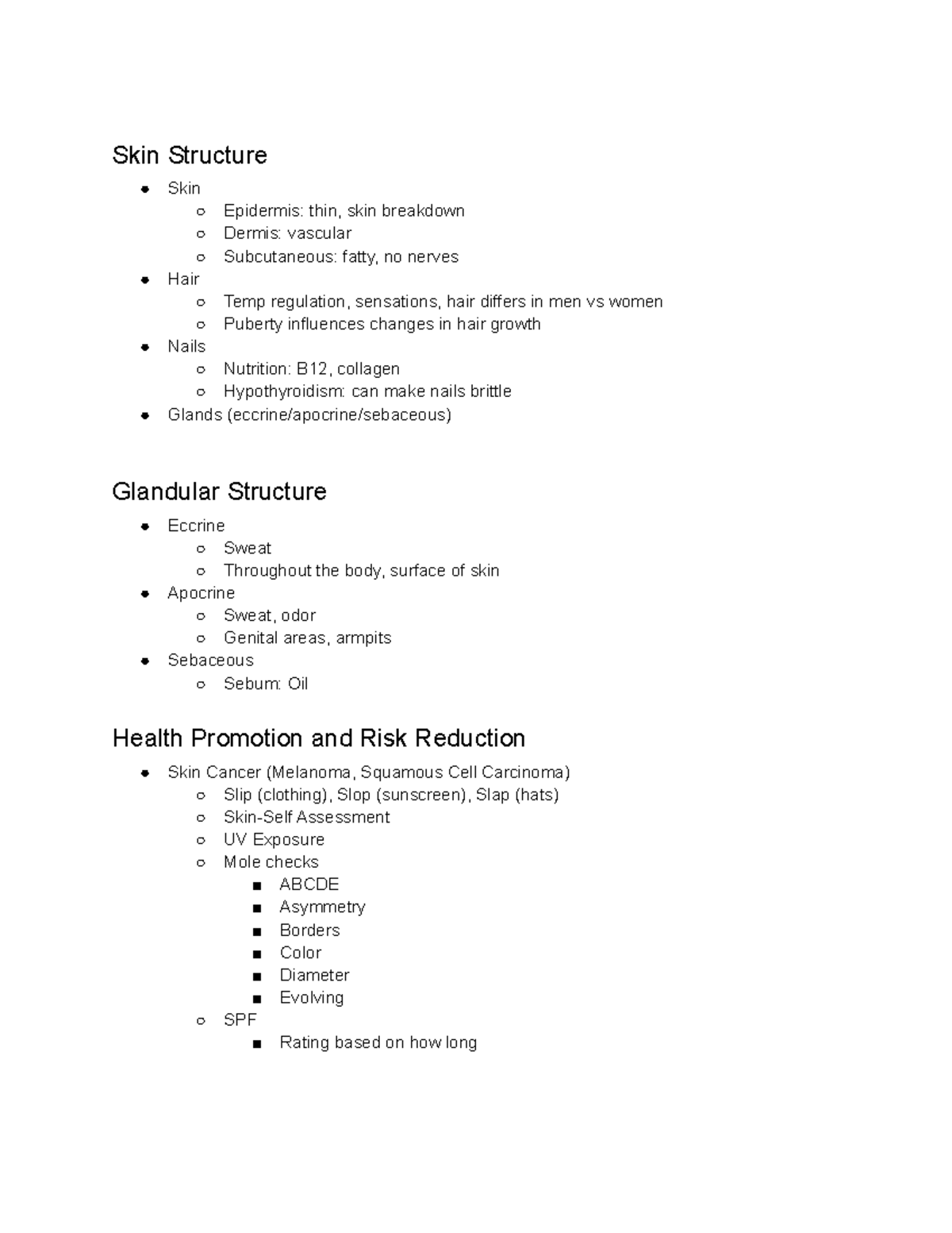 Ch 11 Skin Hair Nails - Notes on Chapter 11 from NURS 3120 with Jessica ...