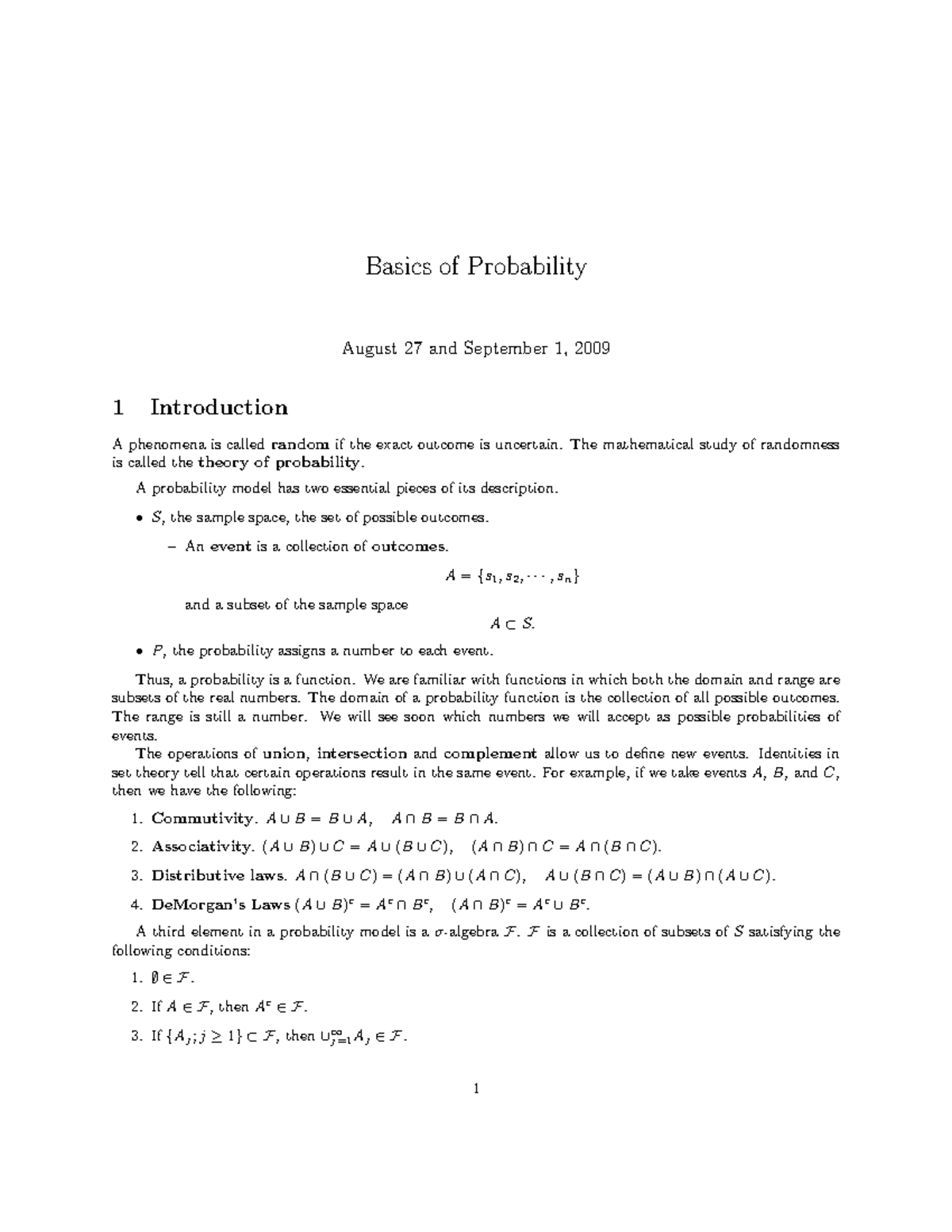 Review of Statistical Basics - Basics of Probability August 27 and ...