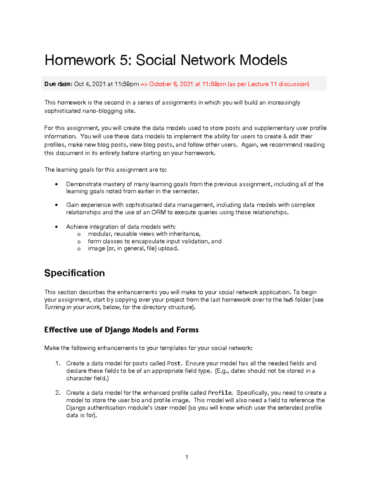 HW5-Spec - Homework from the course web application development - Homework 5: Social Network ...