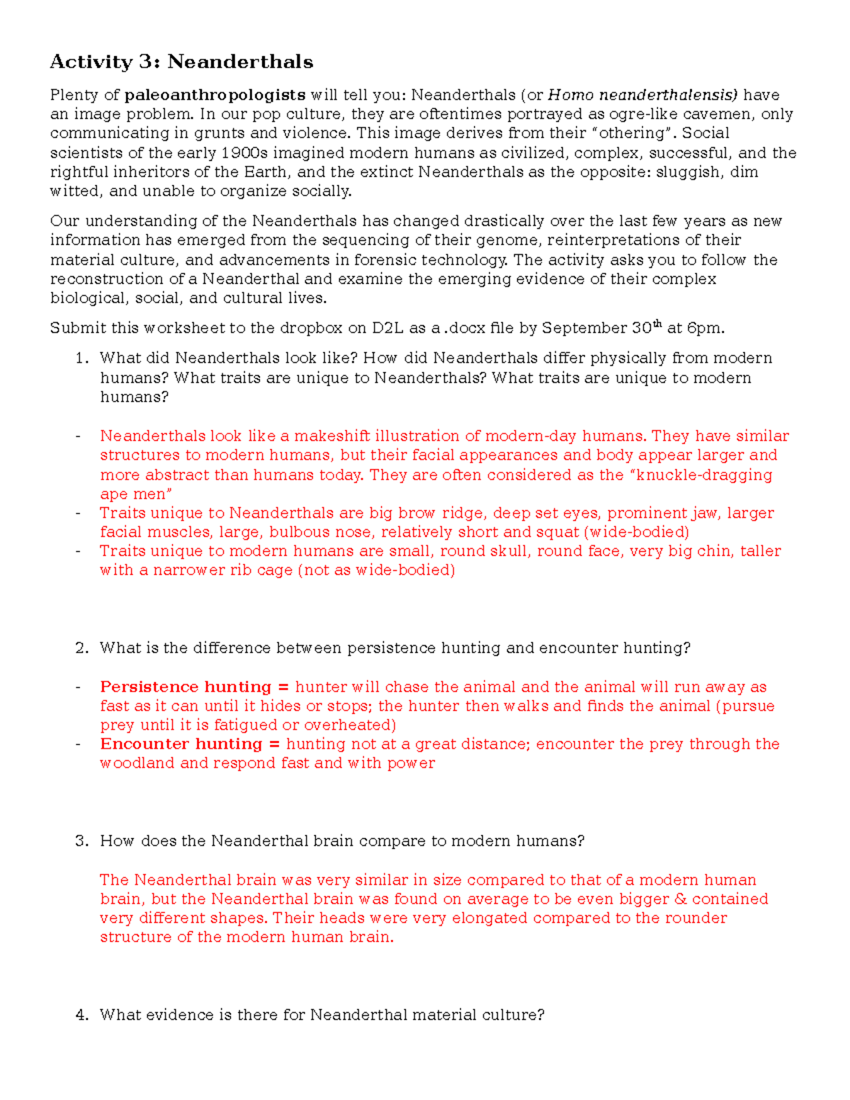 Activity 3 Neanderthals - Activity 3: Neanderthals Plenty of ...