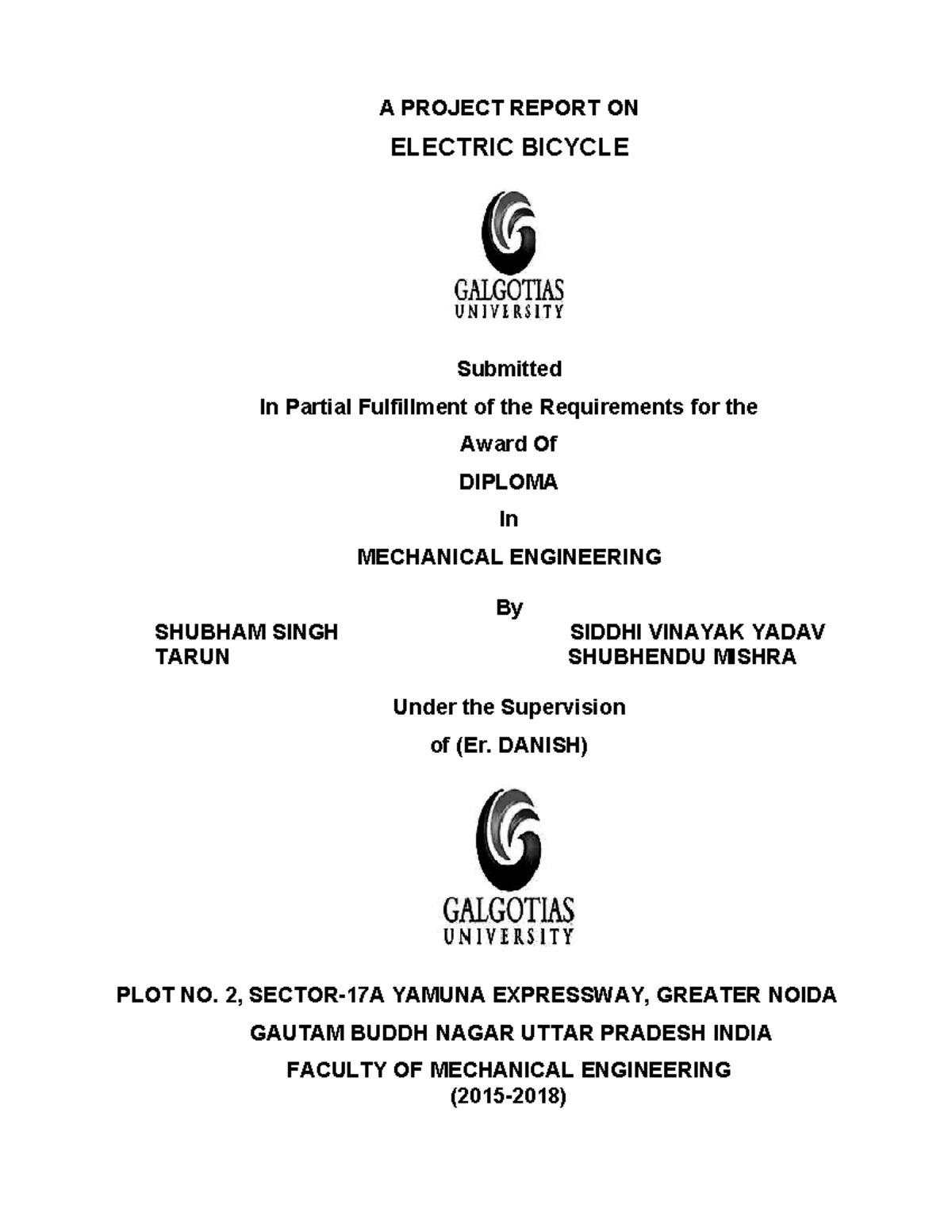 Electric bicycle mechanical engineering - A PROJECT REPORT ON ELECTRIC ...