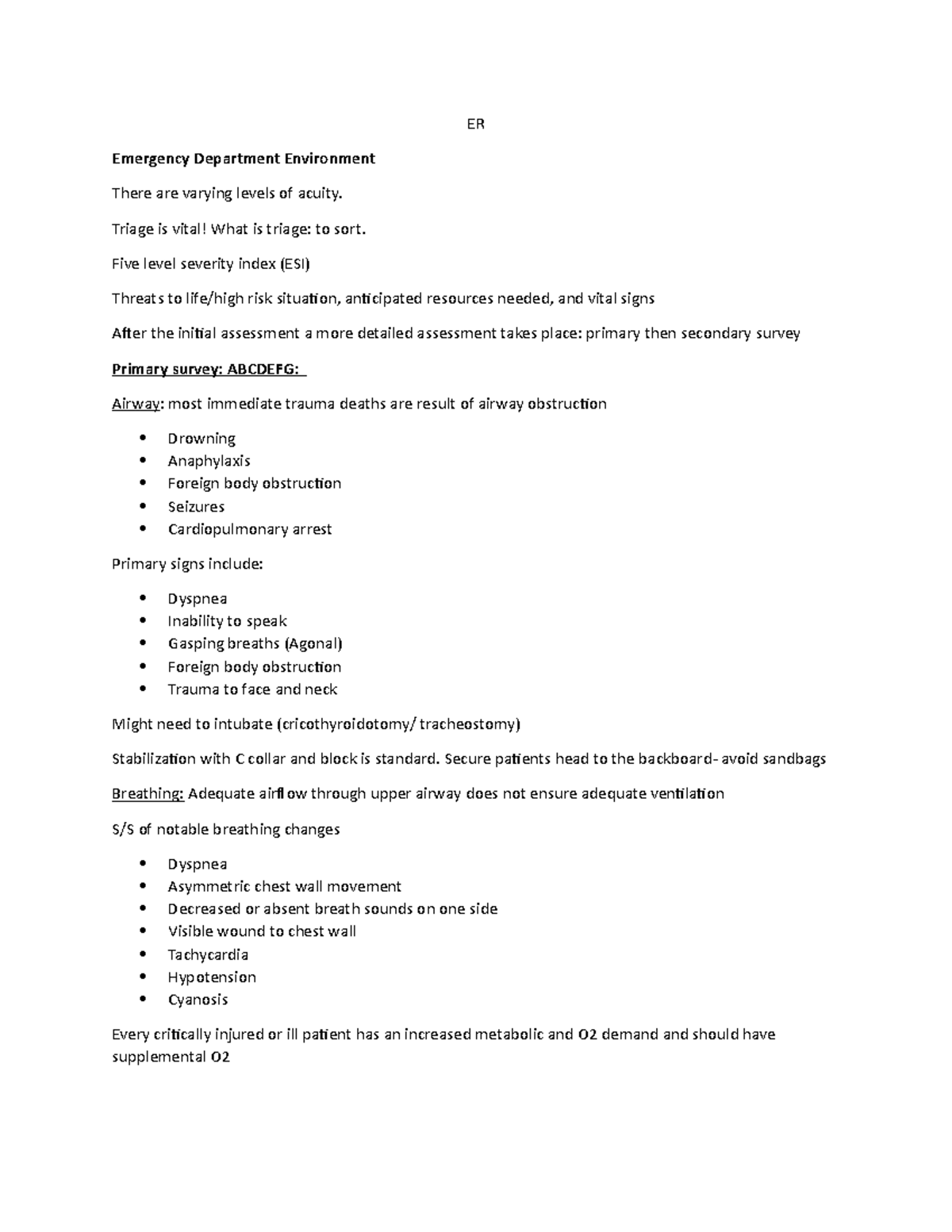 ER - Emergency room notes - ER Emergency Department Environment There ...