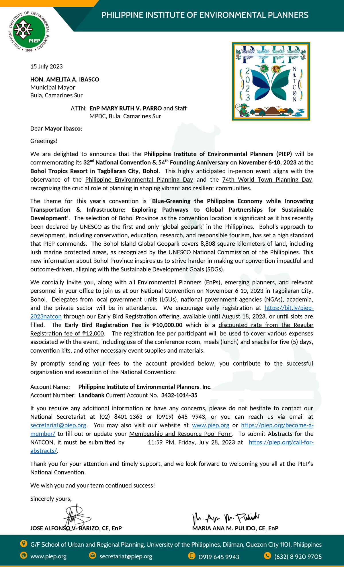 PIEP Natcon 2023 letter invitation Baungon Bukidnon - 15 July 2023 HON ...