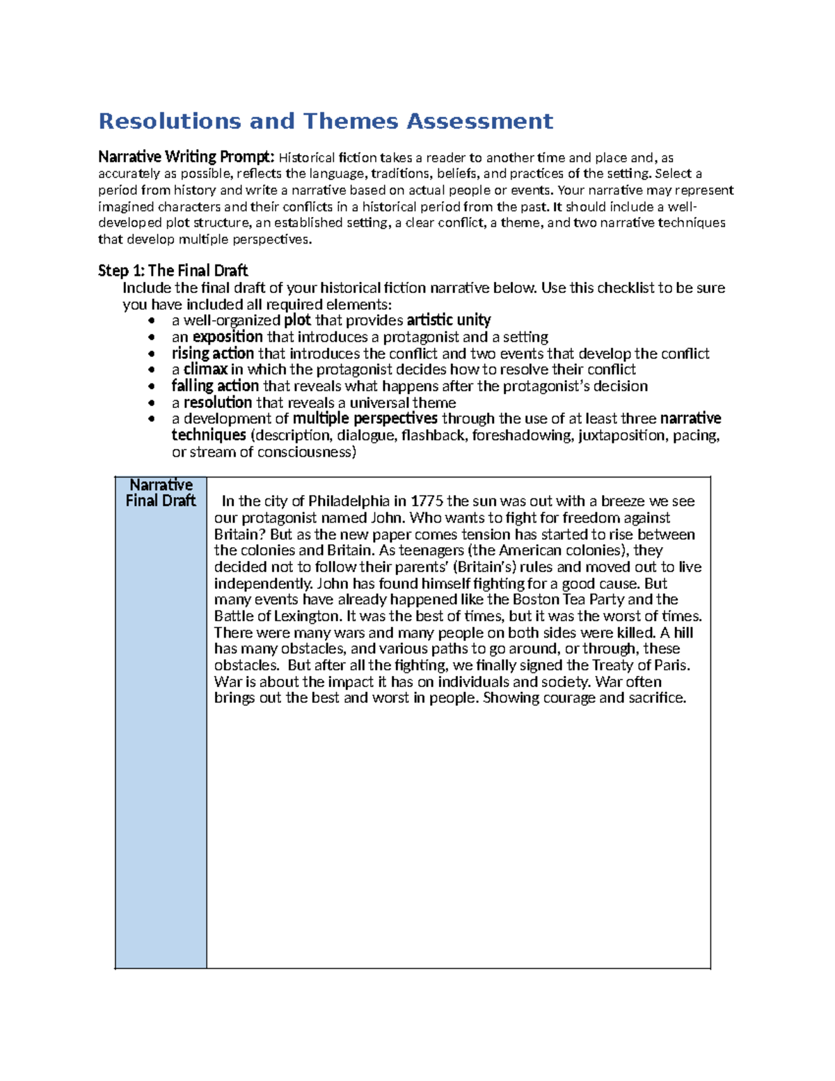 Resolutions and themes assess rubric (1) final - Resolutions and Themes ...