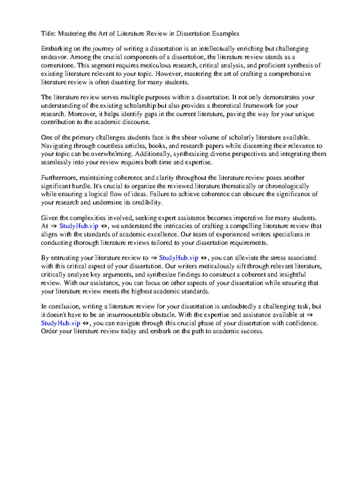 Literature Review In Dissertation Examples - Title: Mastering the Art ...