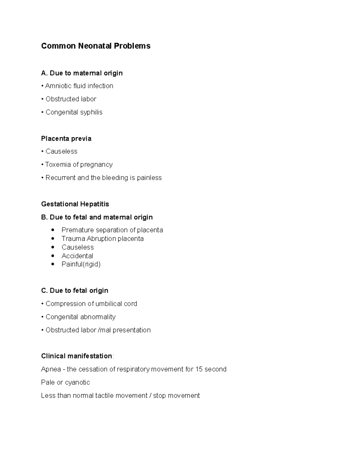 Common Neonatal Problems - Due to maternal origin Amniotic fluid ...
