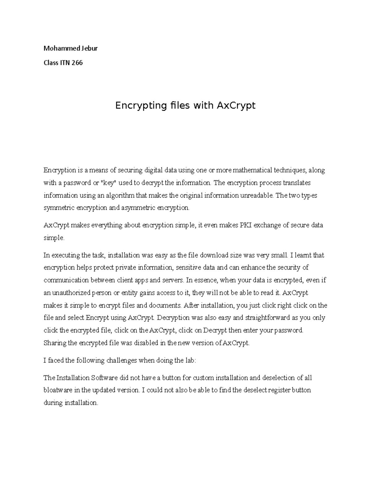 Encrypting files with Ax Crypt - Mohammed Jebur Class ITN 266 Encrypting files with AxCrypt ...