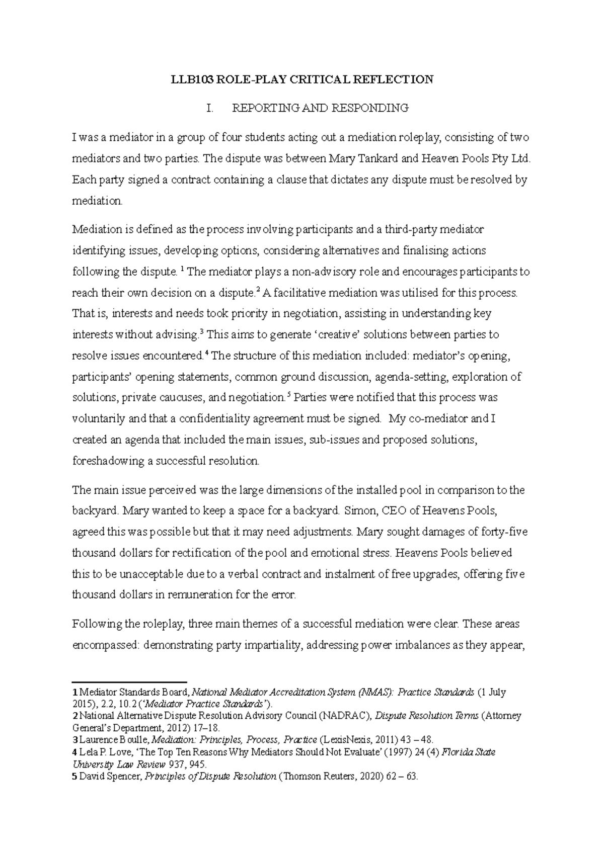 LLB103 Role Play Reflection final - LLB103 ROLE-PLAY CRITICAL ...