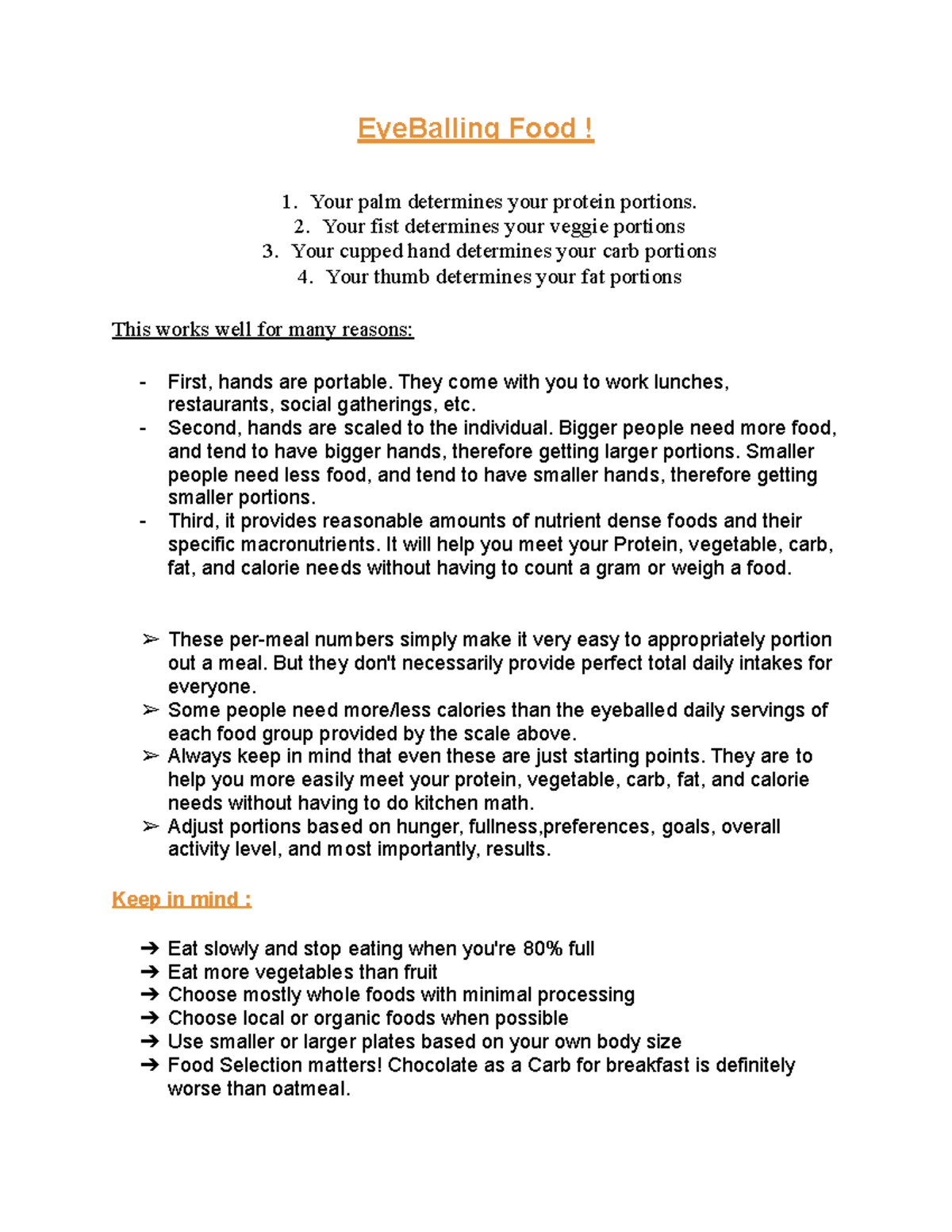 Eyeballing Food - EyeBalling Food! 1. Your palm determines your protein ...