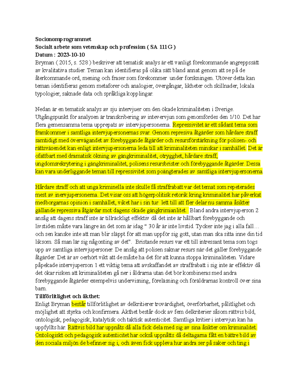Examinationsuppgift kvalitativmetod. - 2023-10-10 - Socionomprogrammet ...
