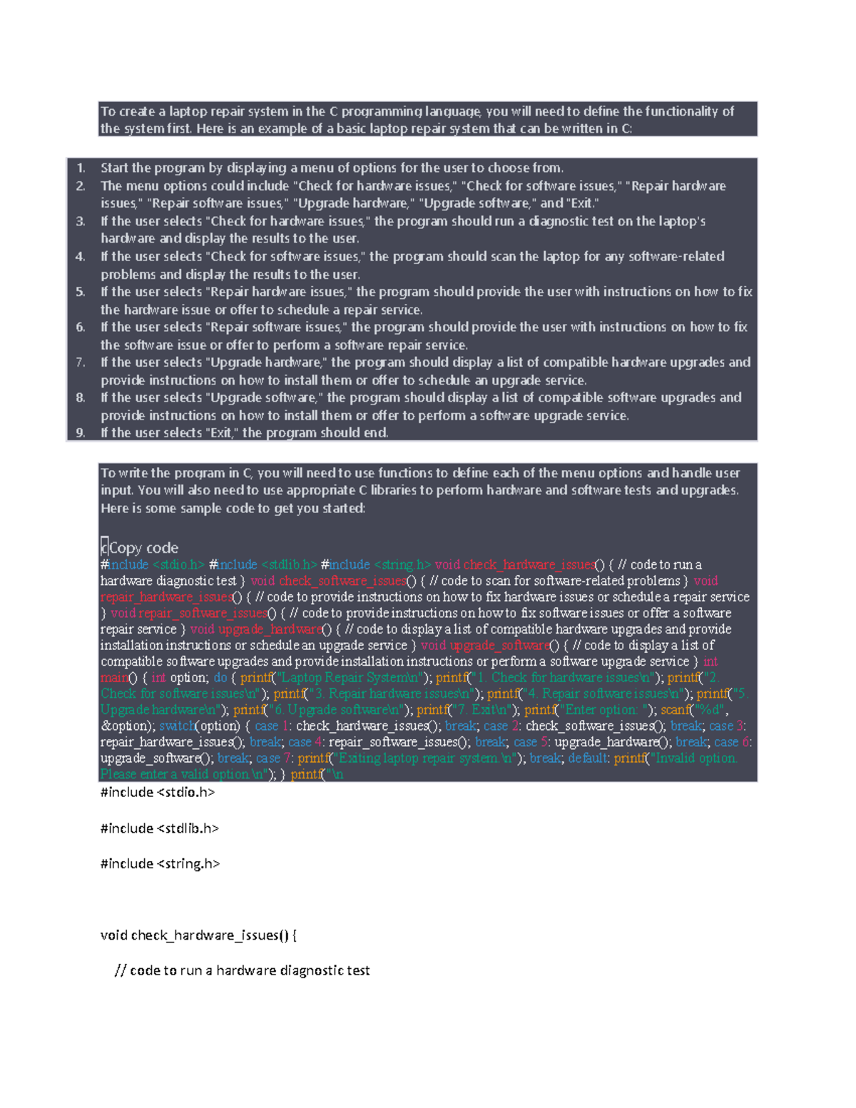 Laptop repair system - assignment - To create a laptop repair system in ...