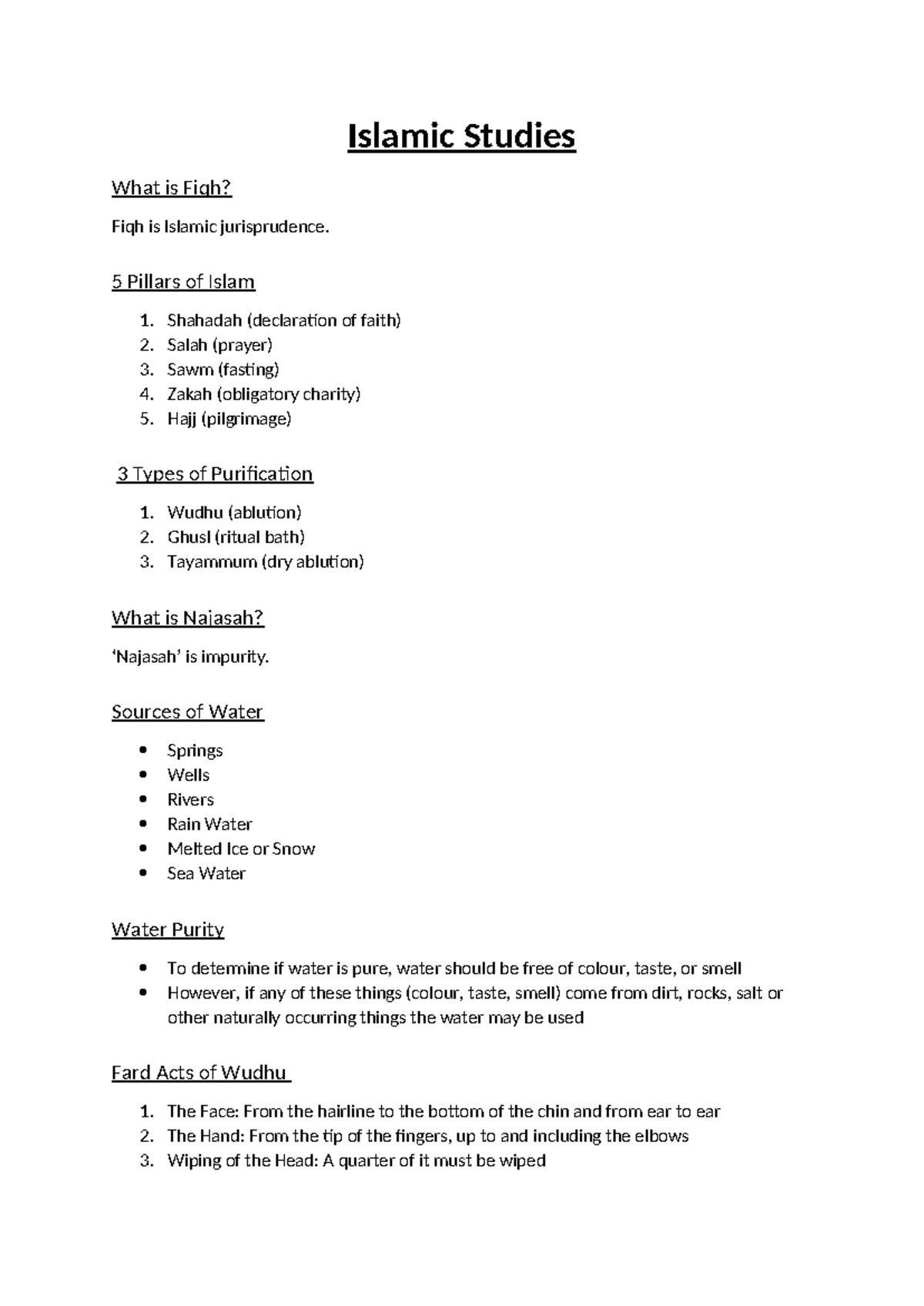 Islamic Studies Notes - Fiqh & Jurisprudence - Islamic Studies What is ...