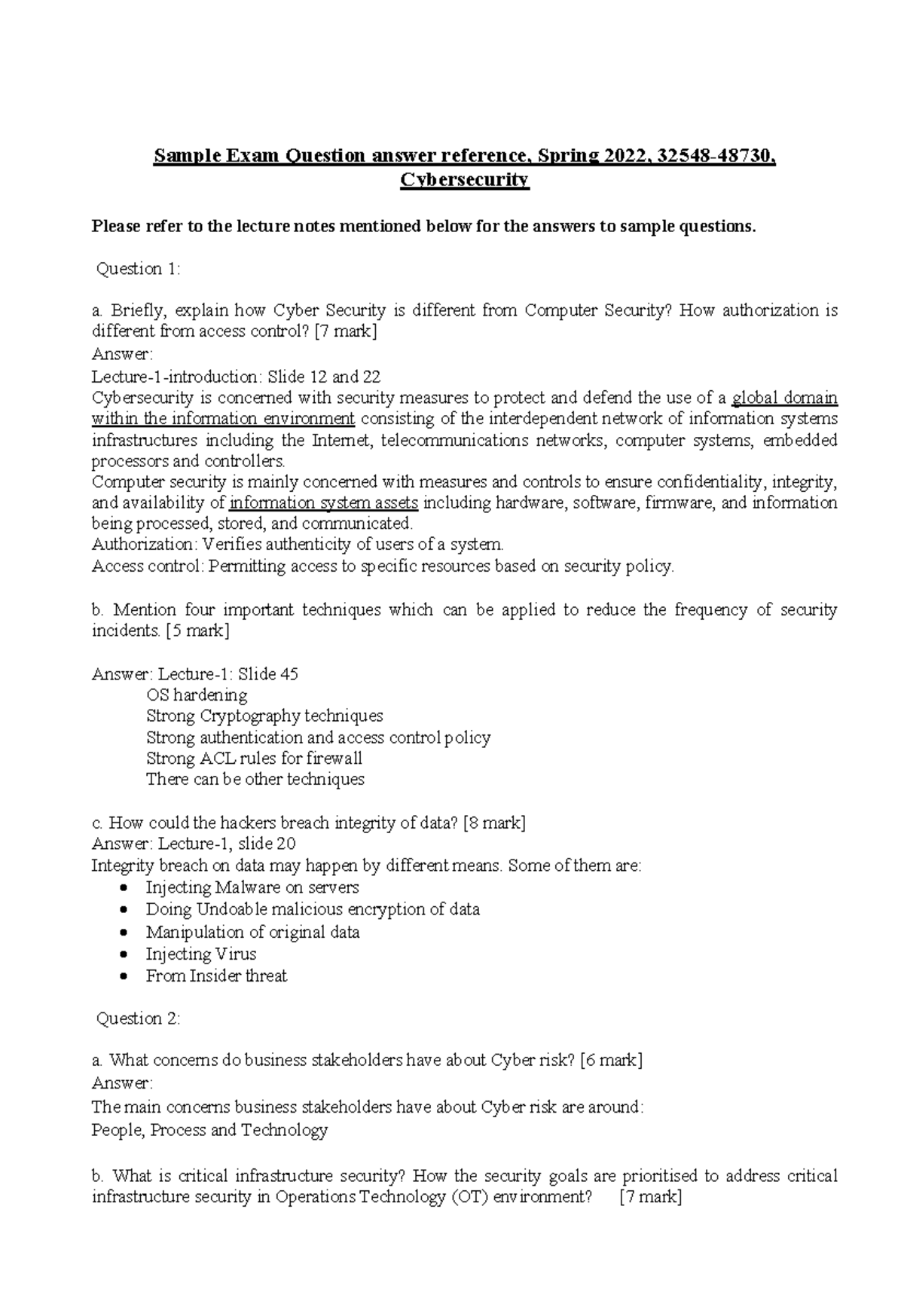 Sample Exam Solution Spring 2022 Hints - Sample Exam Question answer ...