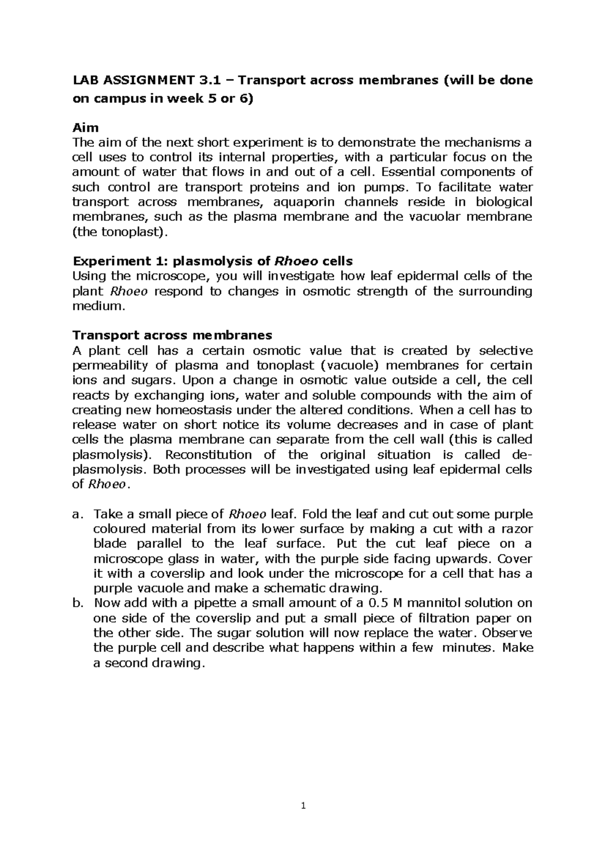 CBI10806 Practical week 3 and 5 - LAB ASSIGNMENT 3 – Transport across ...