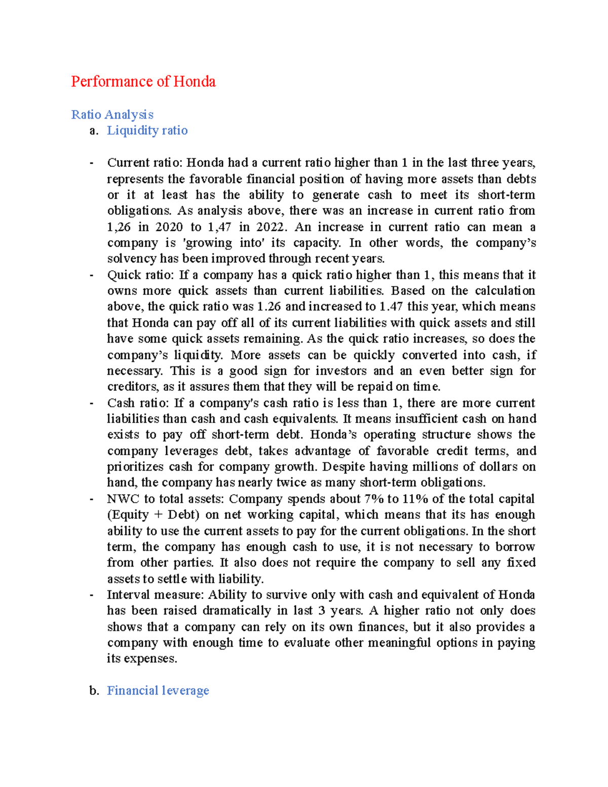 Performance of Honda - presentation - Performance of Honda Ratio ...