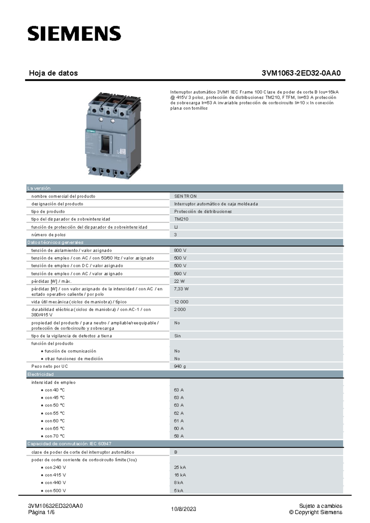 3VM10632 ED320AA0 datasheet es - Hoja de datos 3VM1063-2ED32-0AA ...