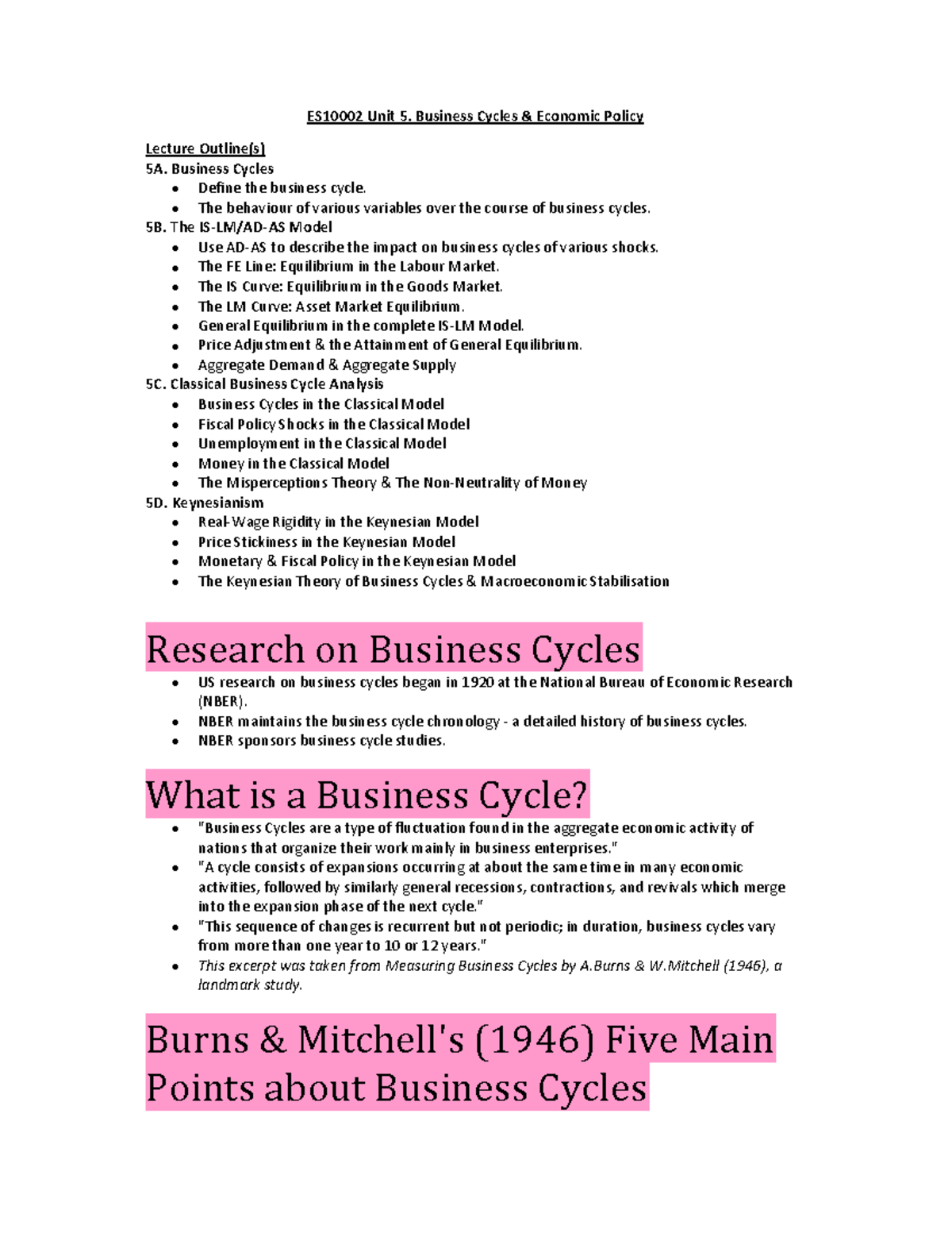 Unit 5. Business Cycles and Economic Growth - ES10002 Unit 5. Business ...