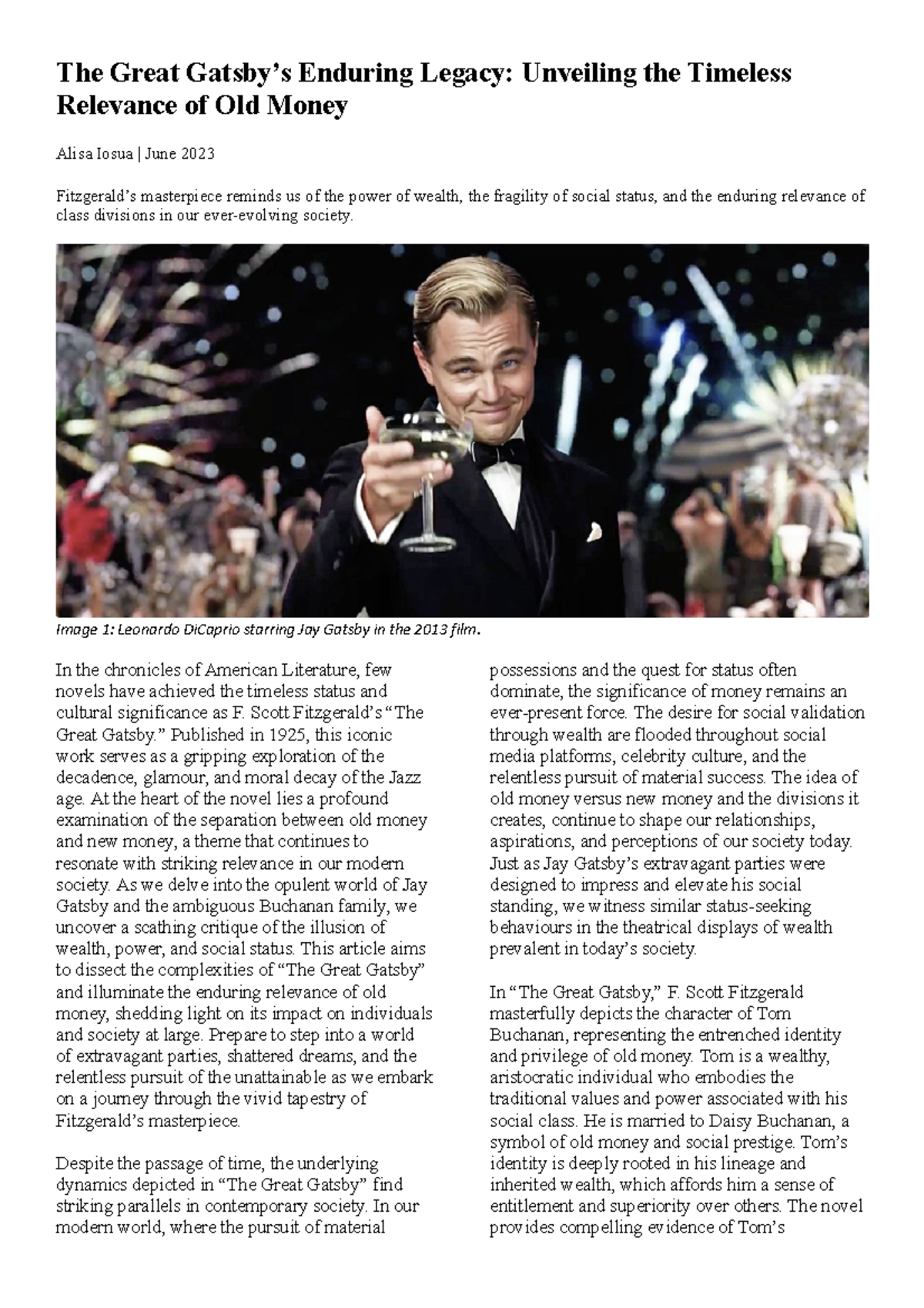 The Great Gatsby - Final - The Great Gatsby’s Enduring Legacy ...