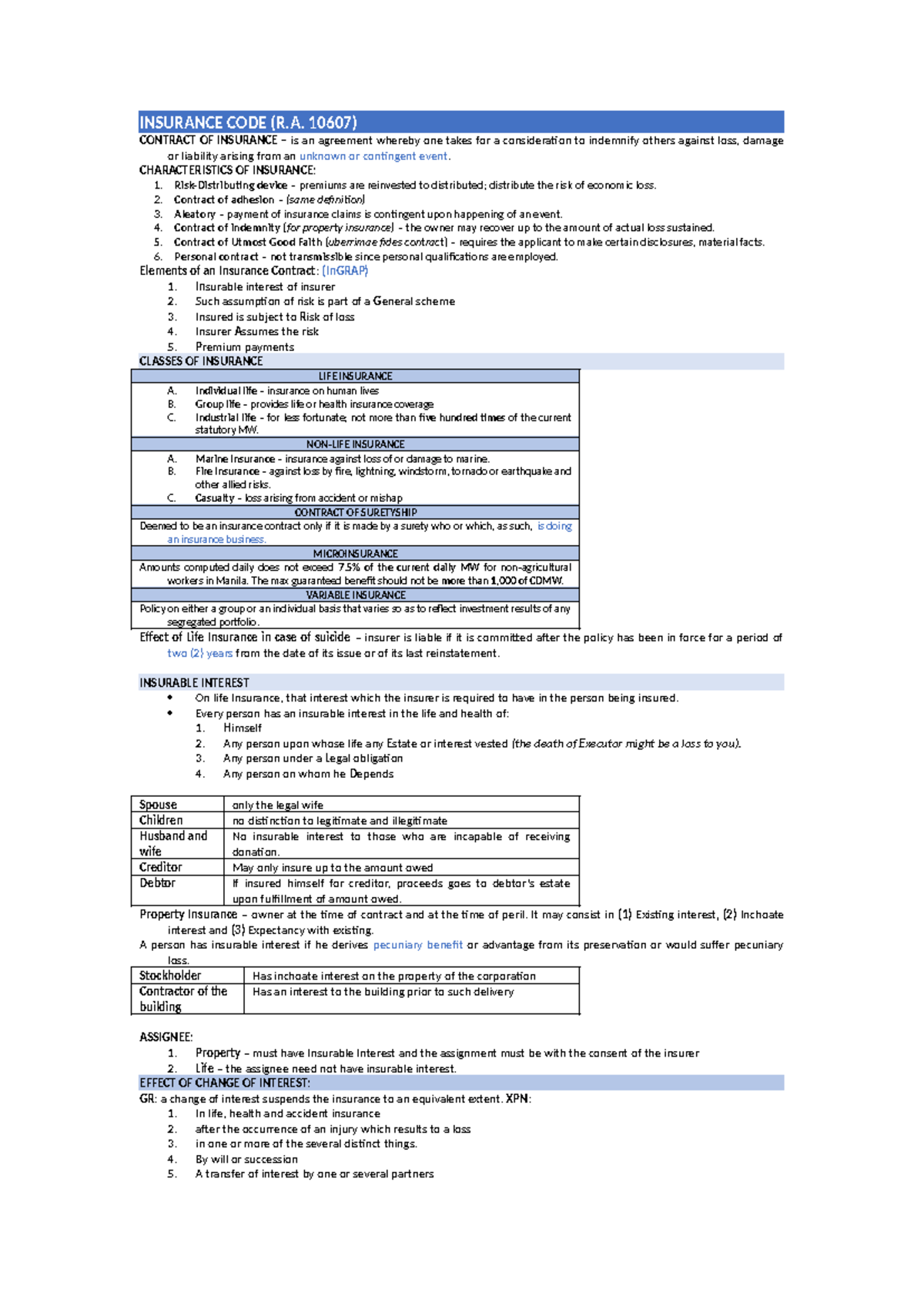 Insurance CODE - reviewer only - INSURANCE CODE (R. 10607) CONTRACT OF ...