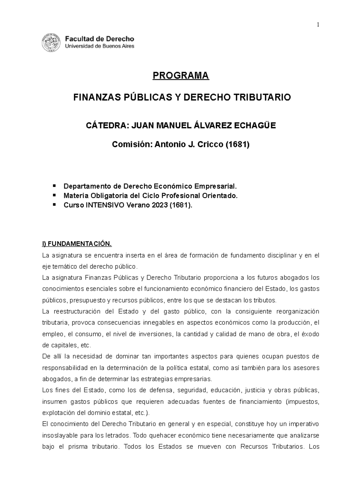 Programa UBA Finanzas Y Derecho Tributario Verano 2023 - PROGRAMA ...
