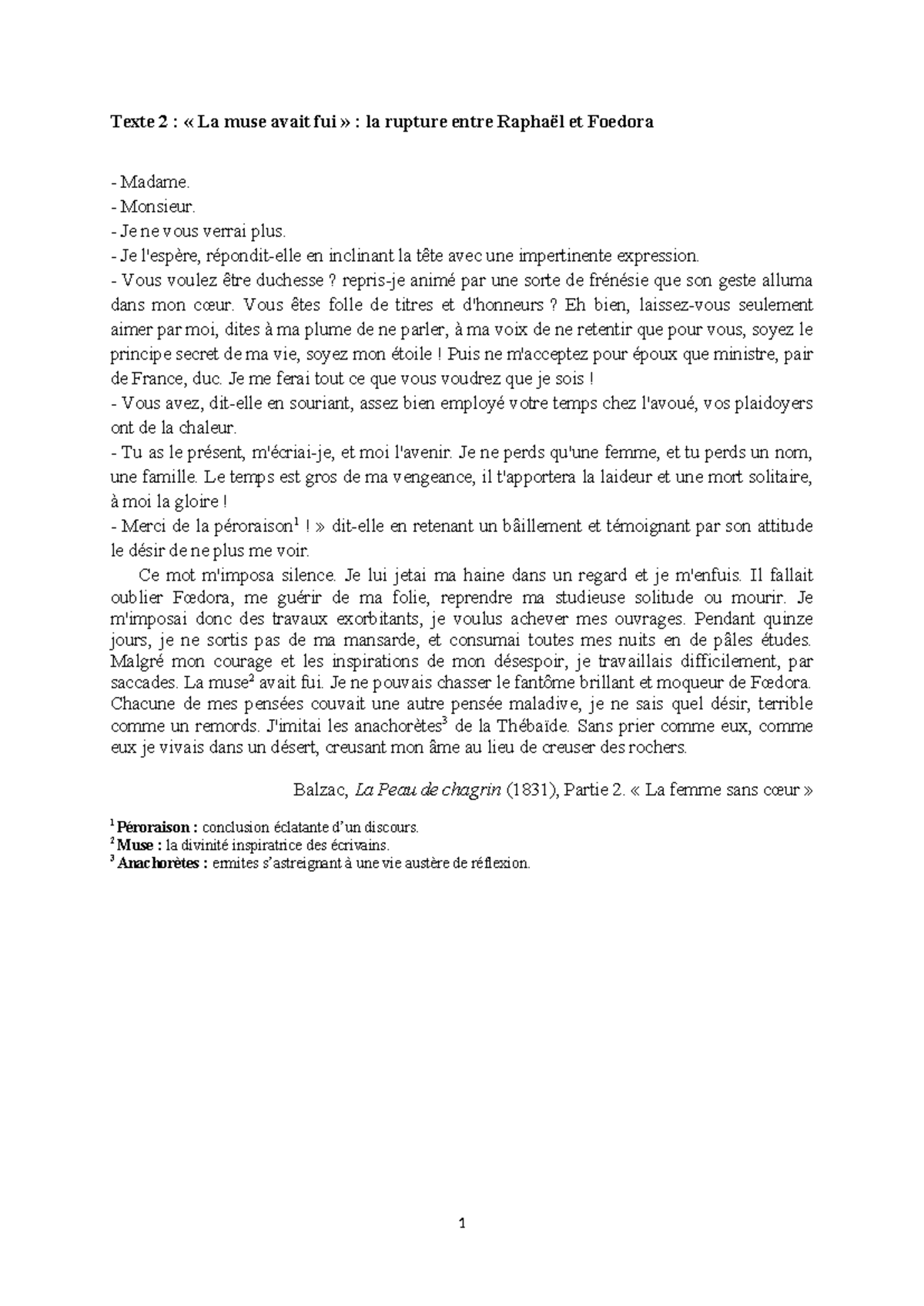 Texte 2 - rupture - Texte 2 : « La muse avait fui » : la rupture entre Raphaël et Foedora ...