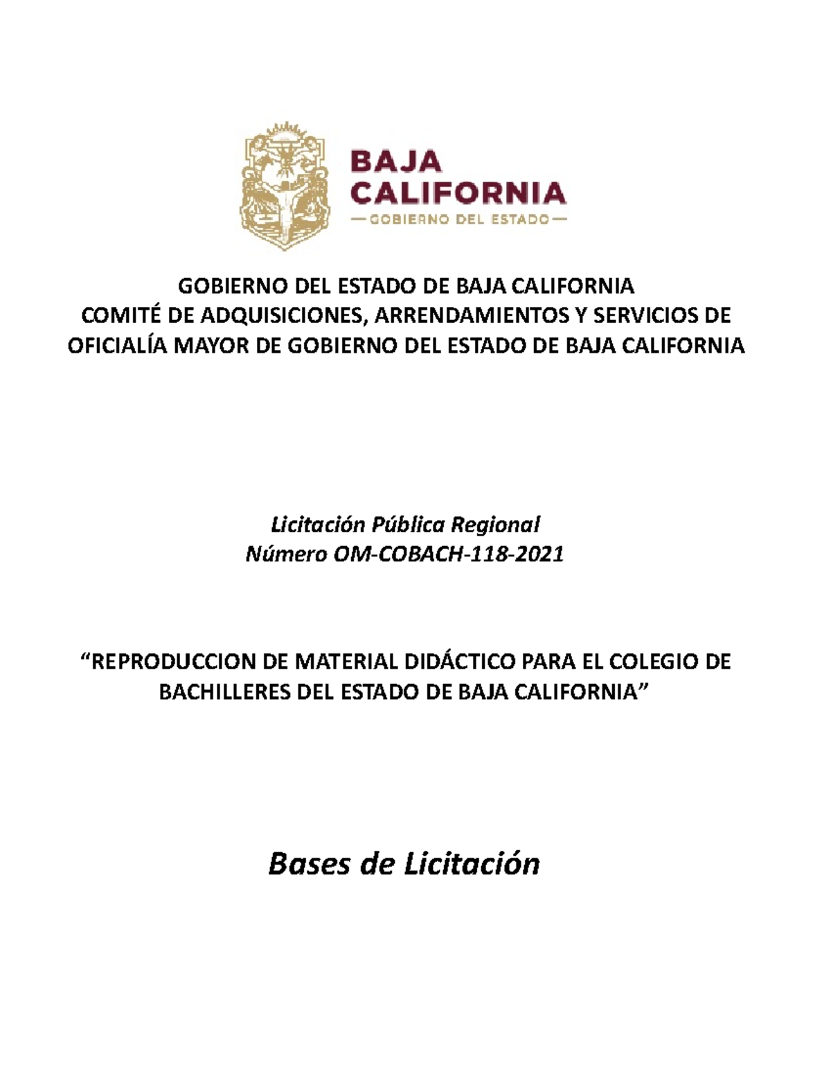 Bases OM- Cobach-118-2021 Libros - COMITÉ DE ADQUISICIONES ...