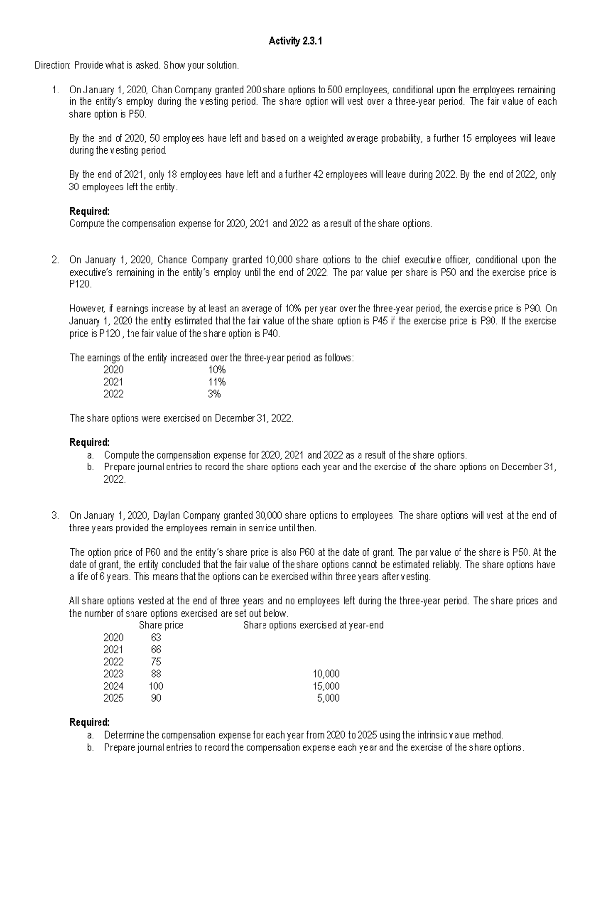 Activity 2 - Activity 2. Direction: Provide what is asked. Show your ...