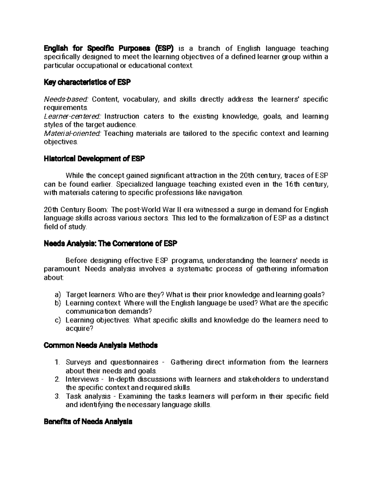 ESP filesss - It's about English for specific purposes - English for ...