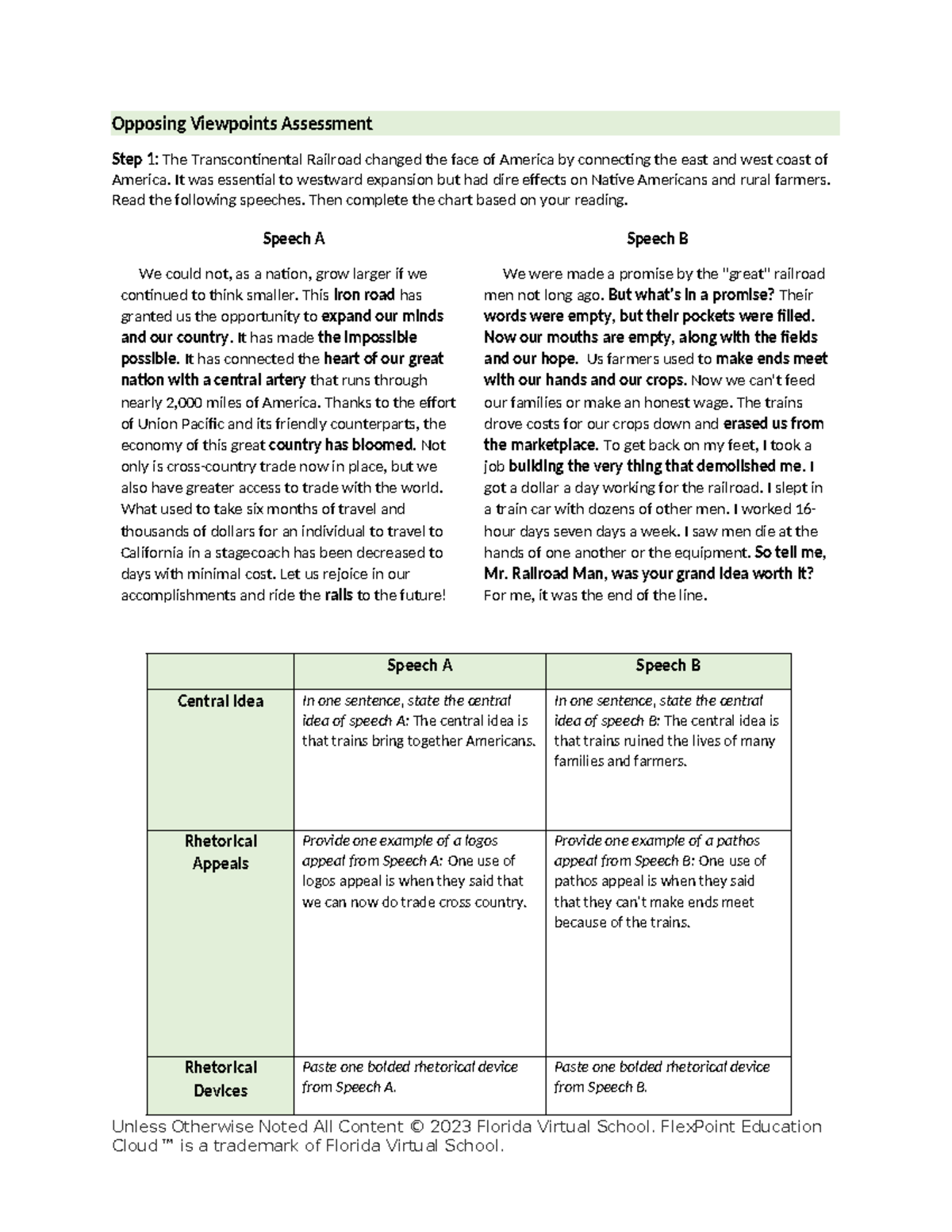 Opposing viewpoints assessment - Opposing Viewpoints Assessment Step 1 ...