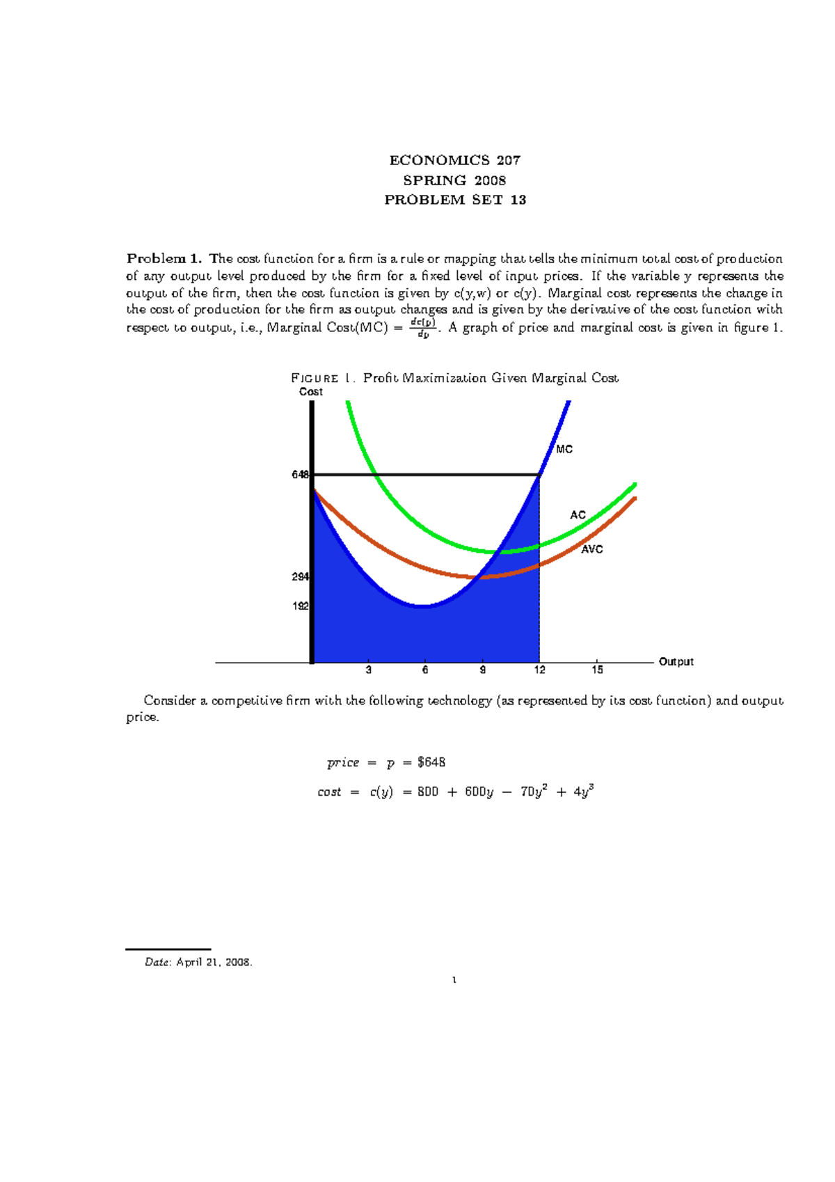Seminar assignments - Ps13 - ECONOMICS 207 SPRING 2008 PROBLEM SET 13 ...