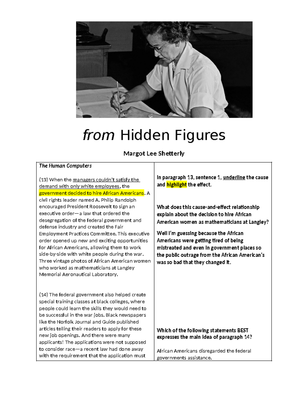 Hidden Figures Reading Part 3 - from Hidden Figures Margot Lee ...