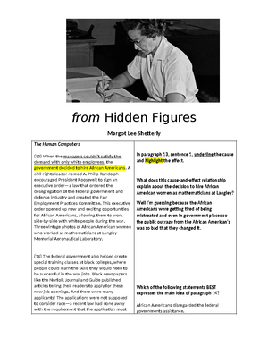 Hidden Figures Reading Part 1 - from Hidden Figures Margot Lee ...