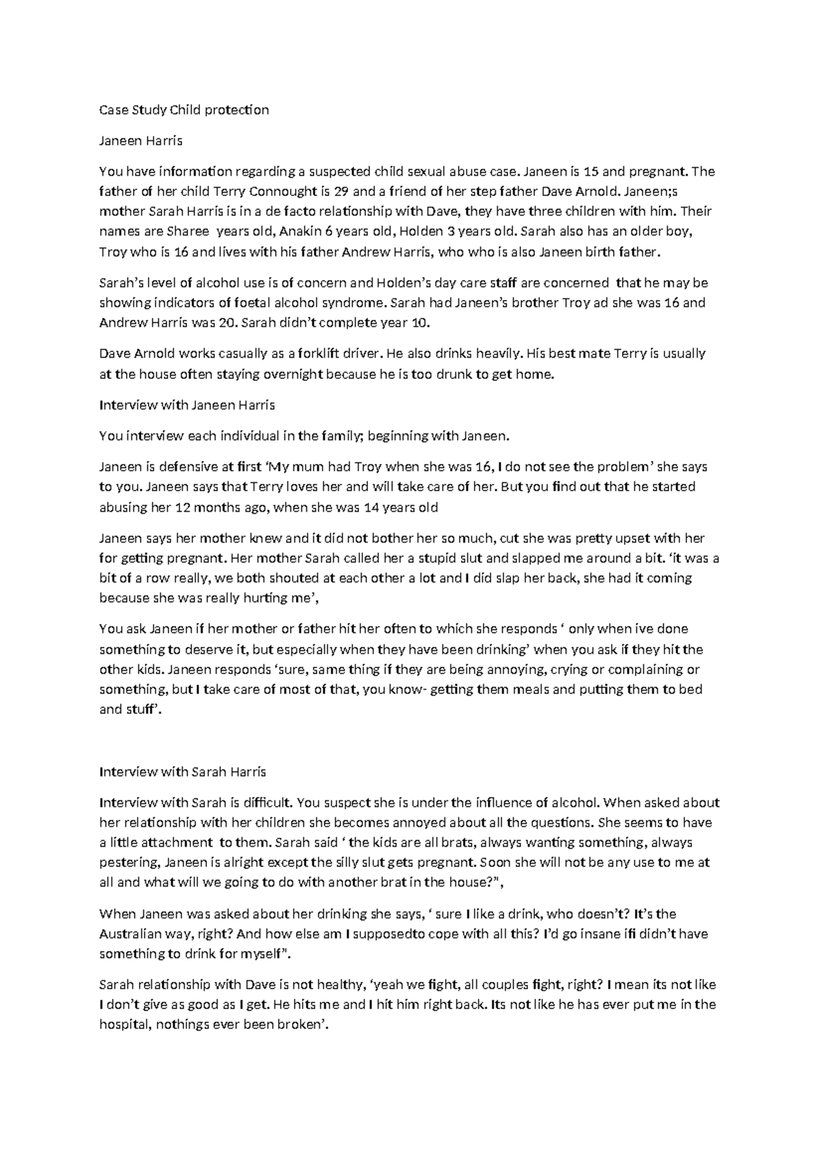 Case Study child protection - Case Study Child protection Janeen Harris ...