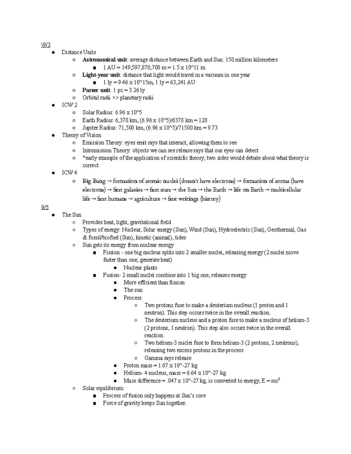 Astronomy Notes - \9/ Distance Units Astronomical unit: average ...